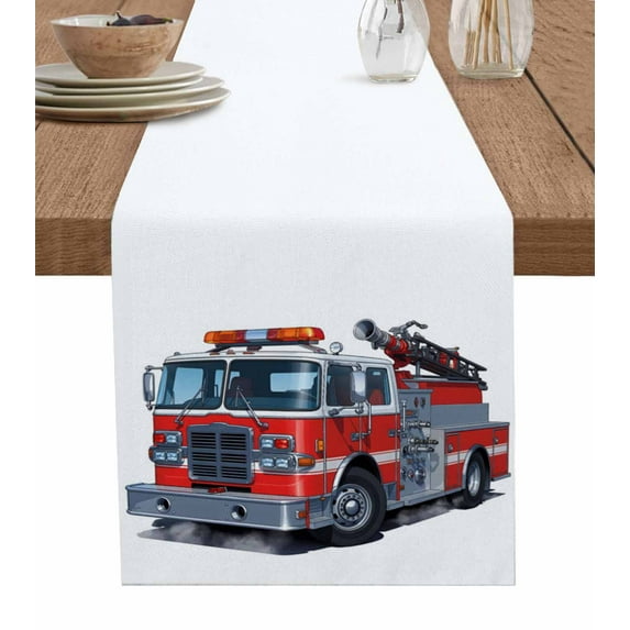 Fire Trucks Table Runner 120 Inches, Modern Cartoons Vehicles Bed ...