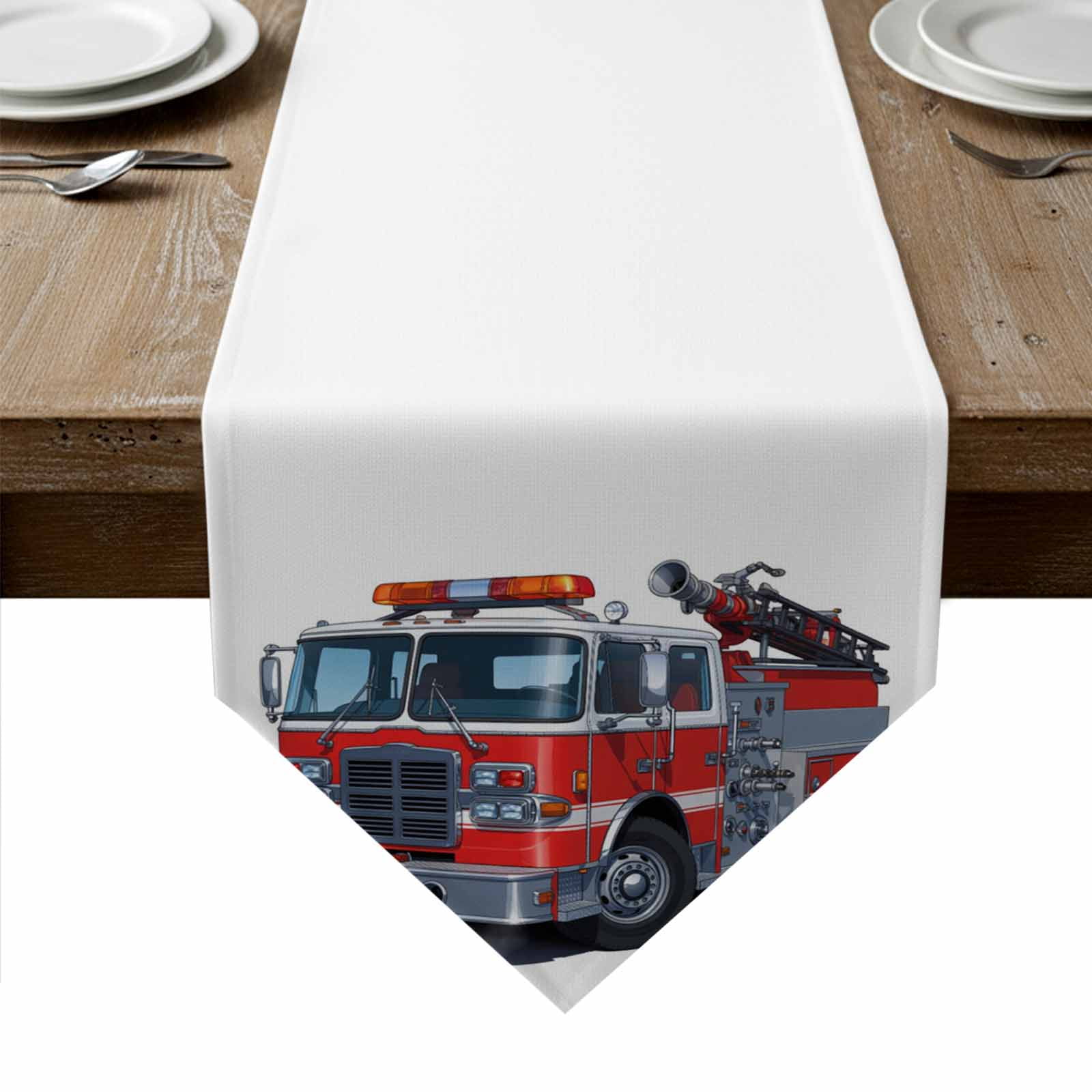 Fire Trucks Table Runner Linen Burlap Table Runner 108 Inches Long ...
