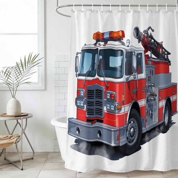 Fire Trucks Waterproof Fabric Shower Curtain, Modern Cartoons Vehicles ...