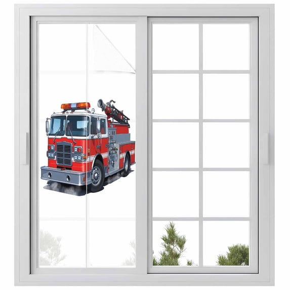 Fire Trucks Window Privacy Film, Modern Cartoons Vehicles Static Cling ...
