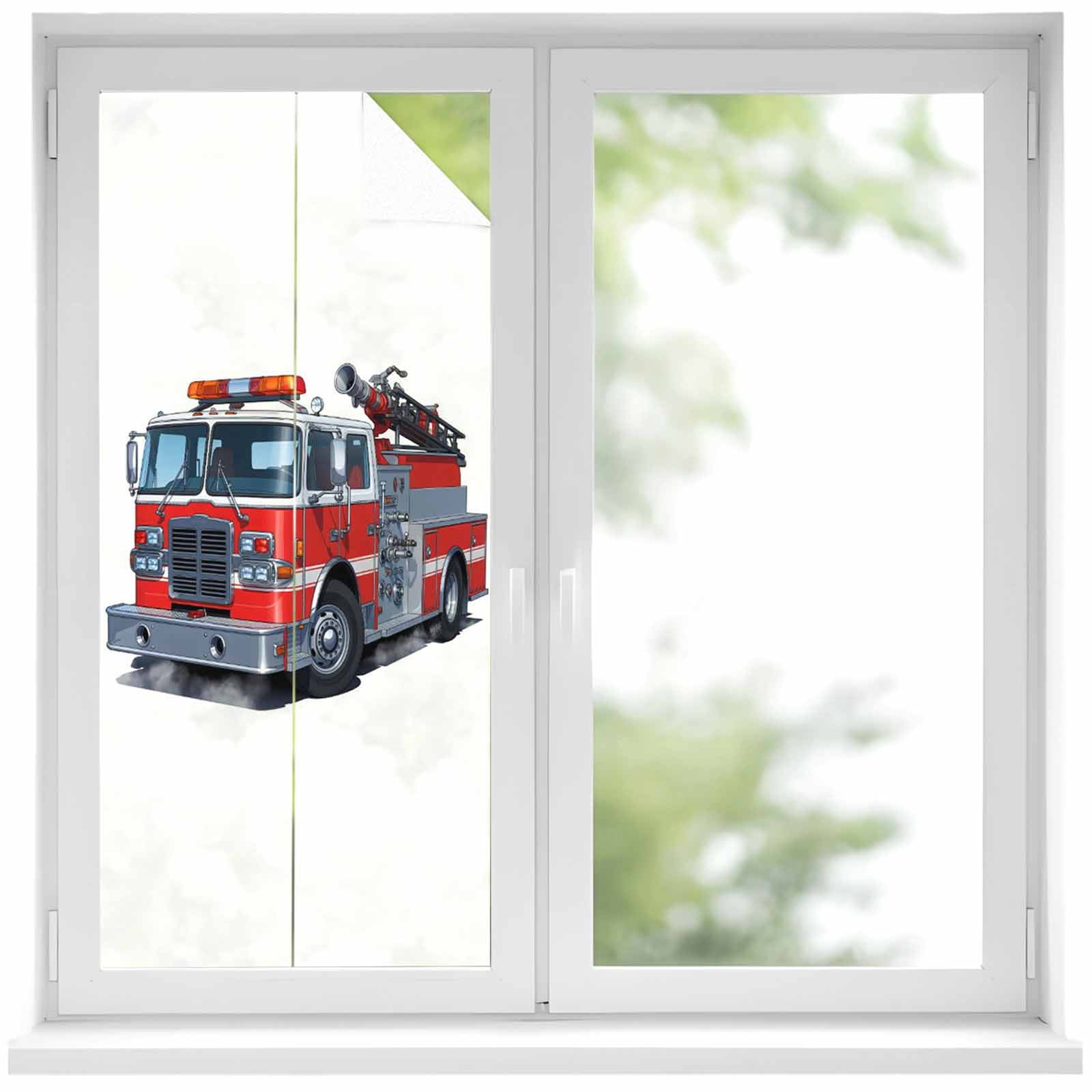 Fire Trucks Window Privacy Film, Modern Cartoons Vehicles Static Cling ...
