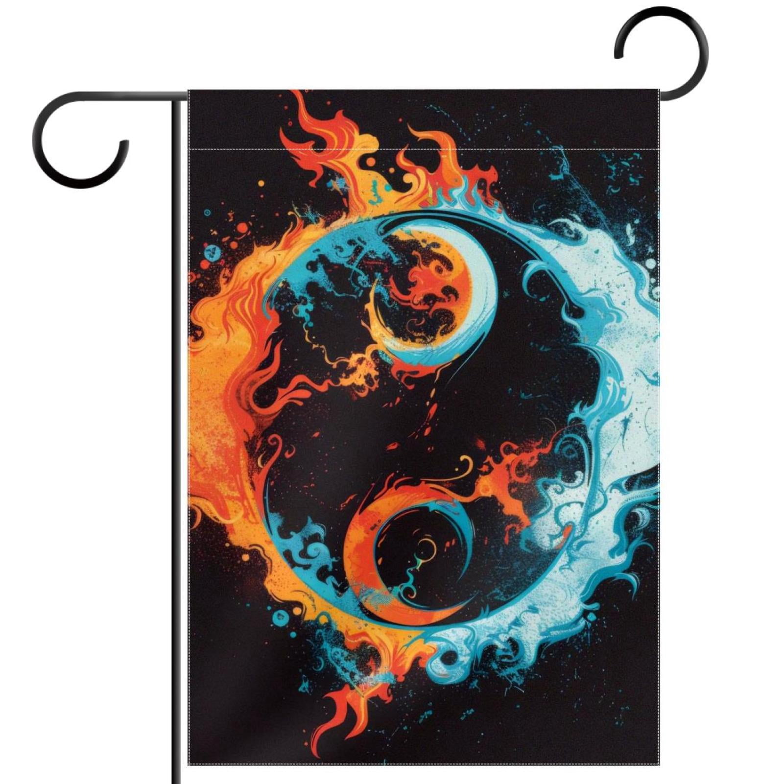 Fire Water Chinese Yin Yang Retro Double Sided Garden Flag Decorative ...