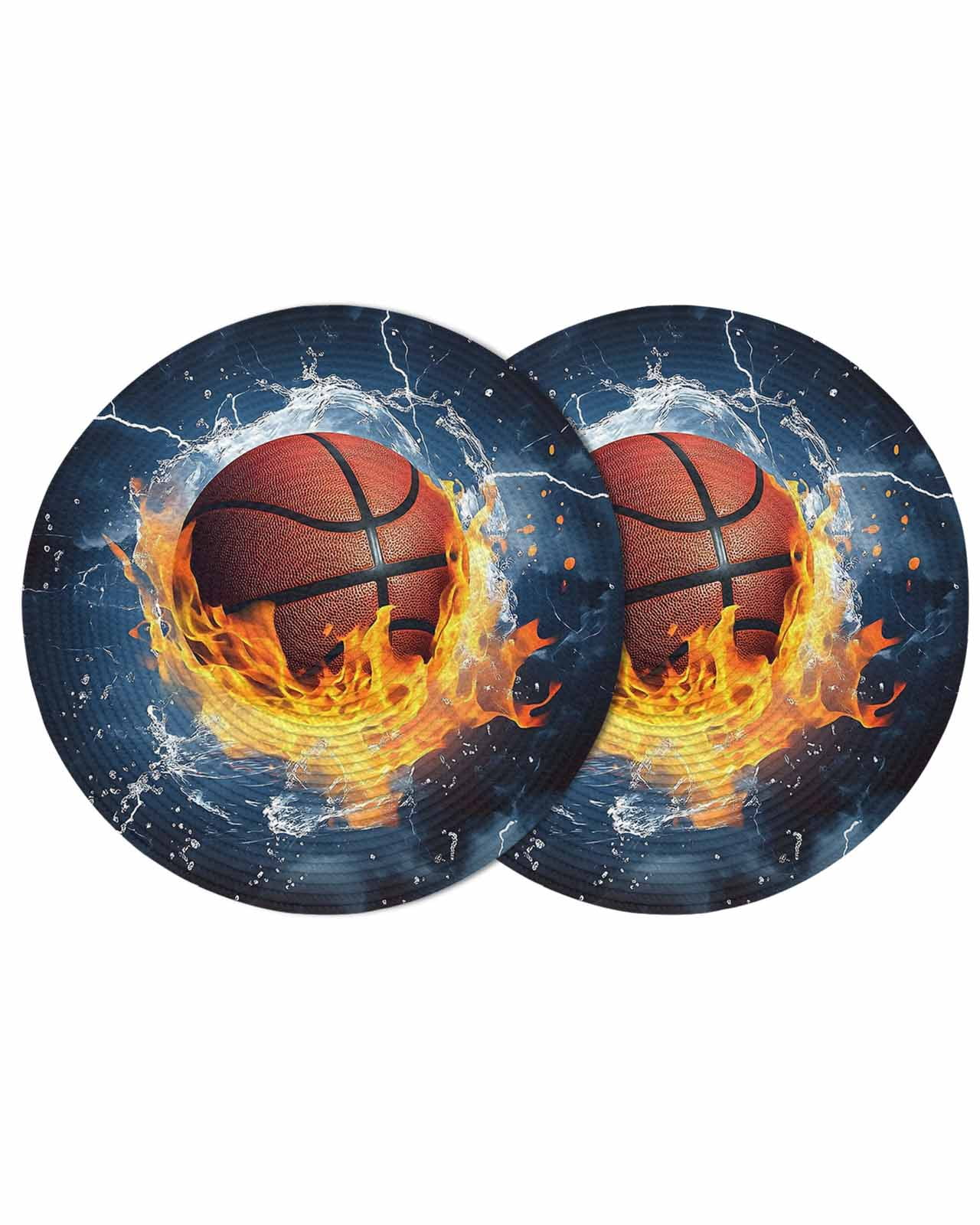 Fire and Ice Basketball Sports Round Table Placemats set of 2, Blue ...