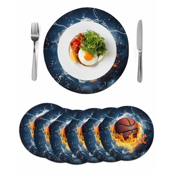 Fire and Ice Basketball Sports Round Table Placemats set of 6, Blue ...