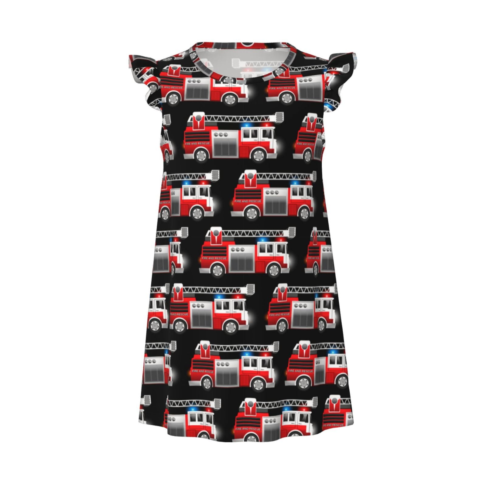 Fire and Rescue Truck Girls Nightgowns, Short Sleeves Dress Girls ...