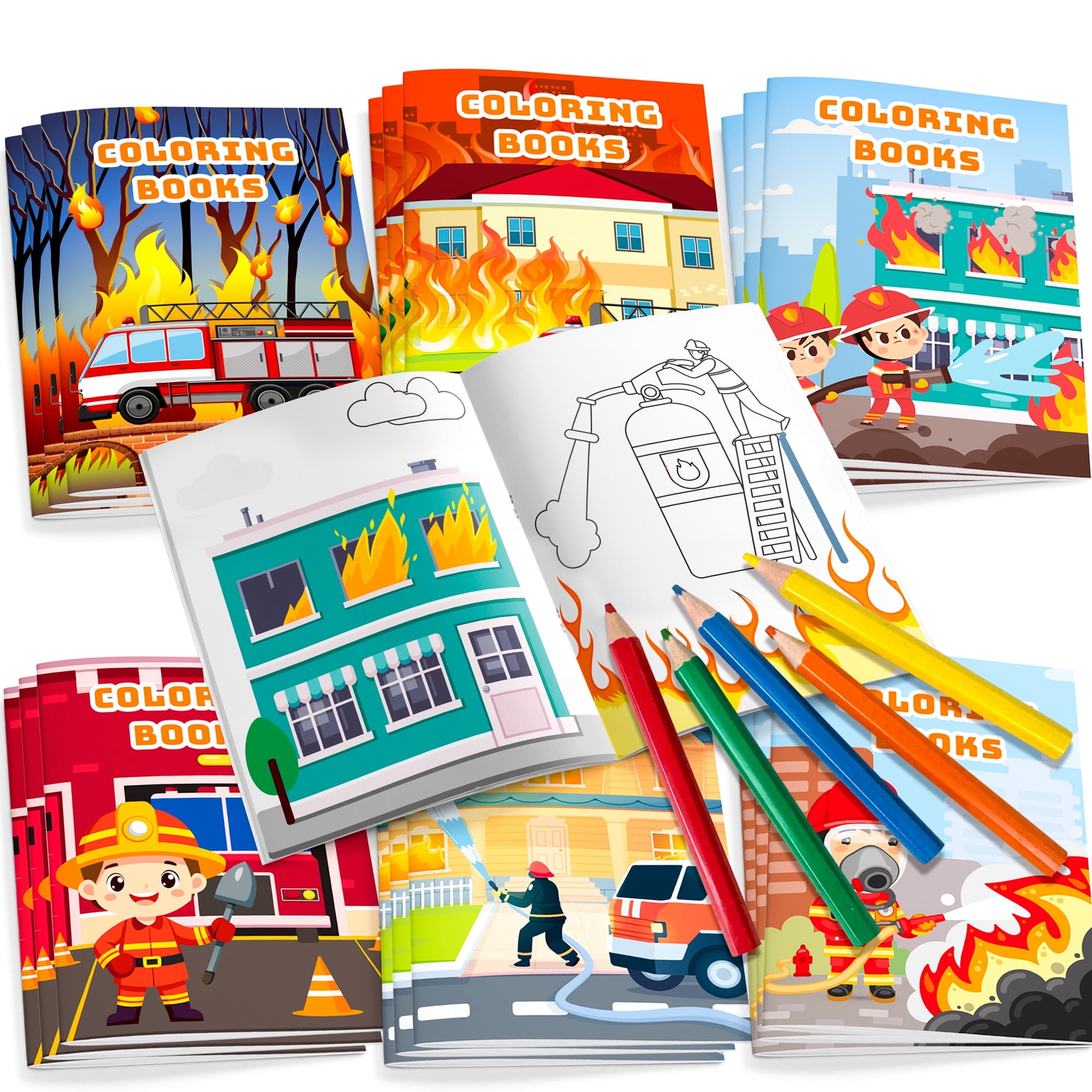 Fire Truck Coloring Book, 24 Pcs Fire Fighter Coloring Book/Firetruck ...