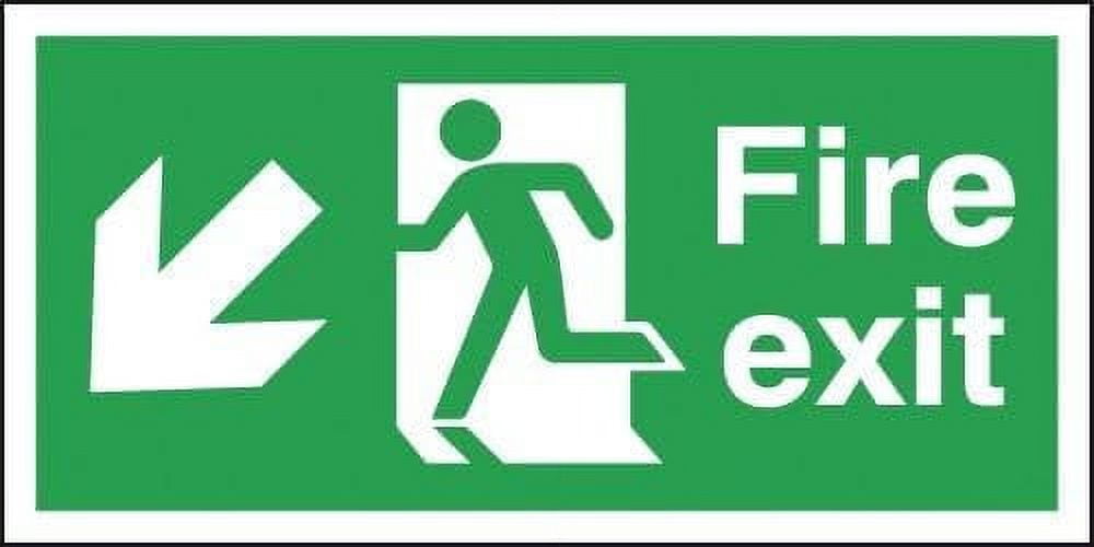 Fire exit signs - diagonal down and left arrow Safety Signs Fire Safety ...