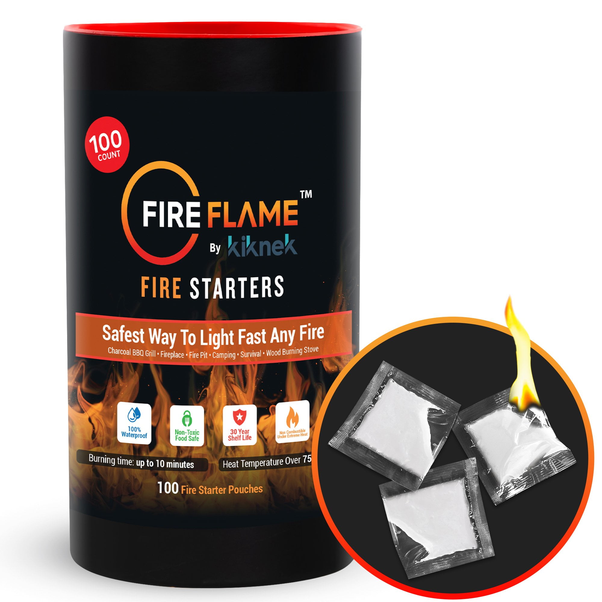 FireFlame Quick Instant Fire Starter - 100% Waterproof All-Purpose Indoor & Outdoor FireStarter ...