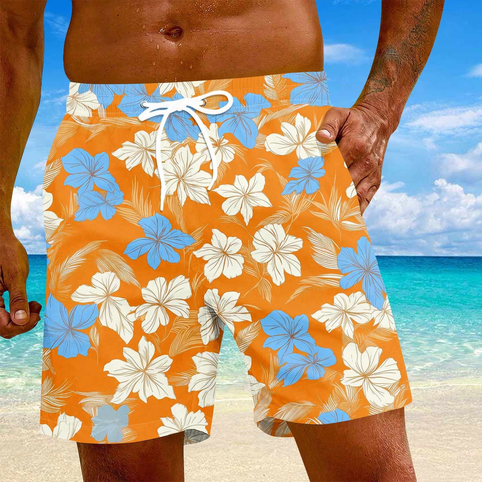 FireFox Men's Fashion Hawaiian Print Drawstring Casual Yoga Pants Beach ...