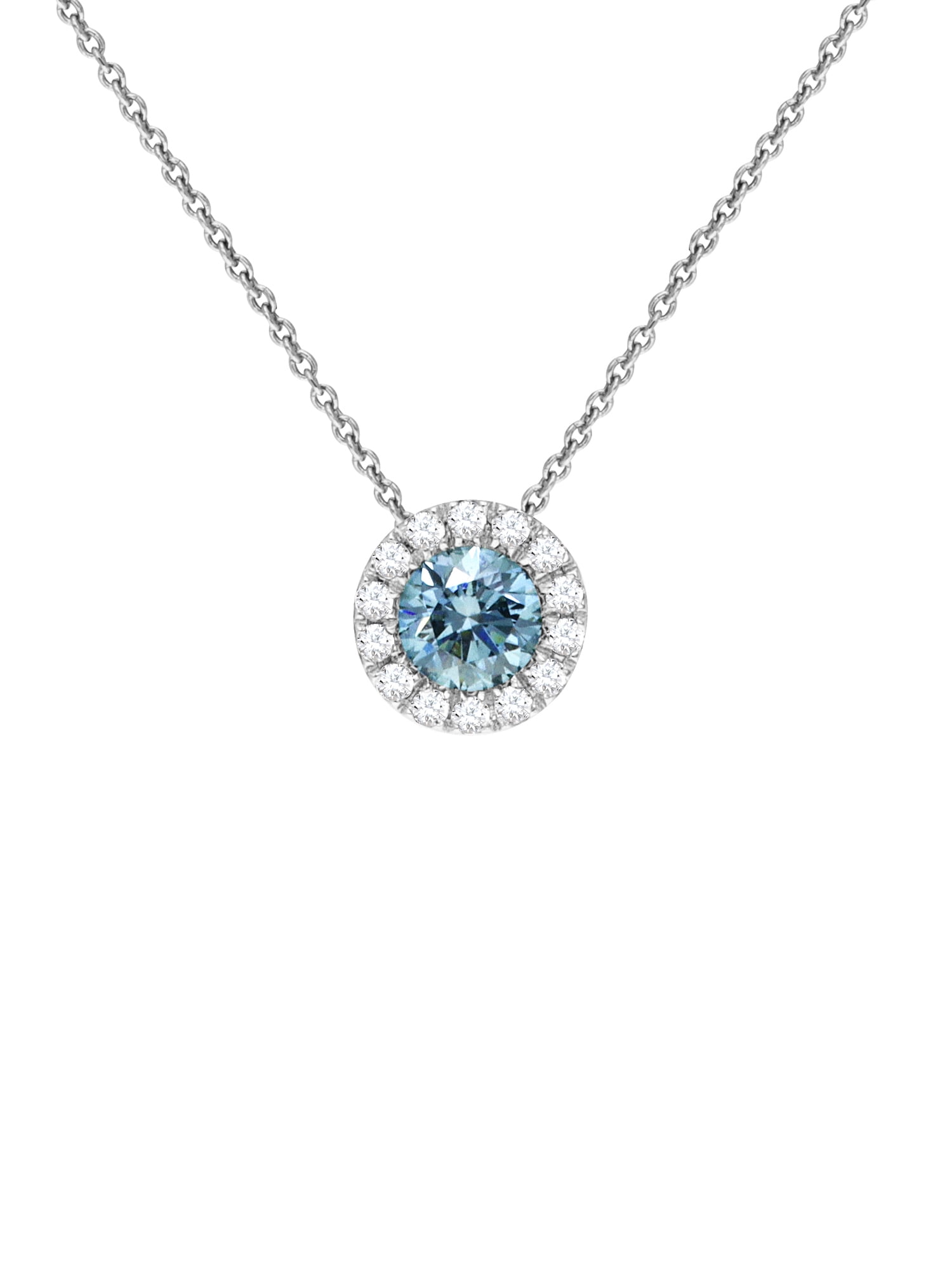 FireStar Halo Diamond Necklace for Women 10K White Gold 1/2 Ct Blue Lab ...