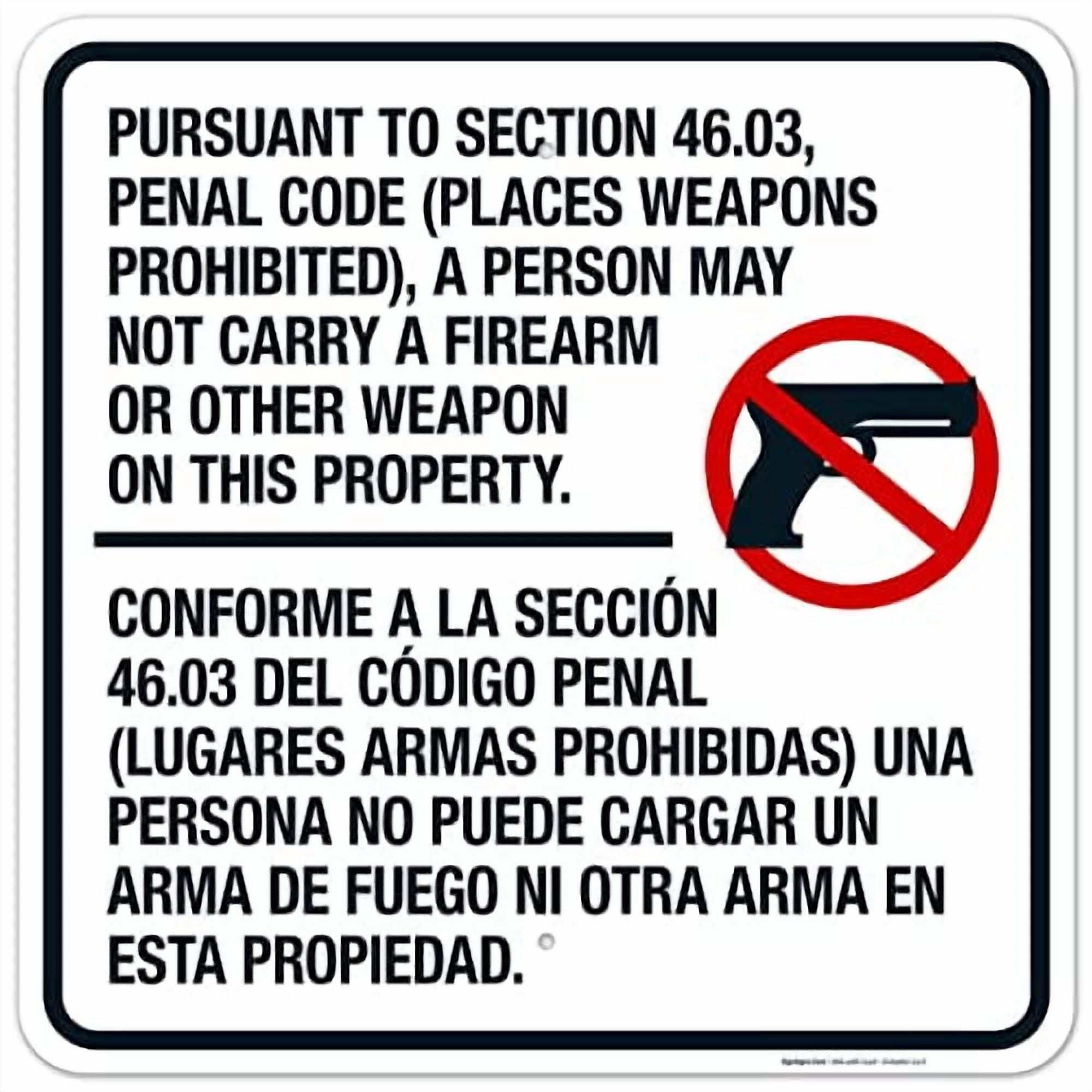 Firearms Or Other Weapons Prohibited Bilingual Sign, 24x24 Inches, Rust ...