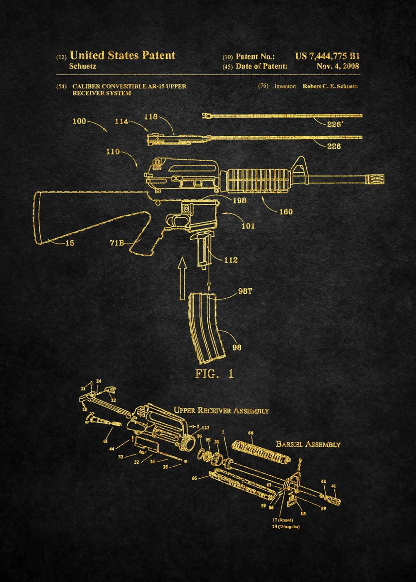 Firearms and Bullets Canvas Poster Gun Dismantling Diagram Wall Art ...