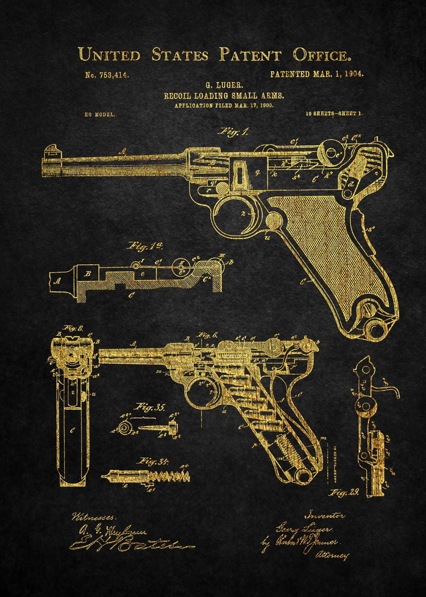 Firearms and Bullets Canvas Poster Gun Dismantling Diagram Wall Art ...