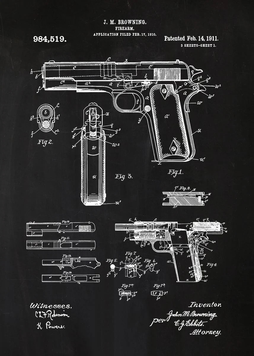 Firearms and Bullets Canvas Poster Gun Dismantling Diagram Wall Art ...