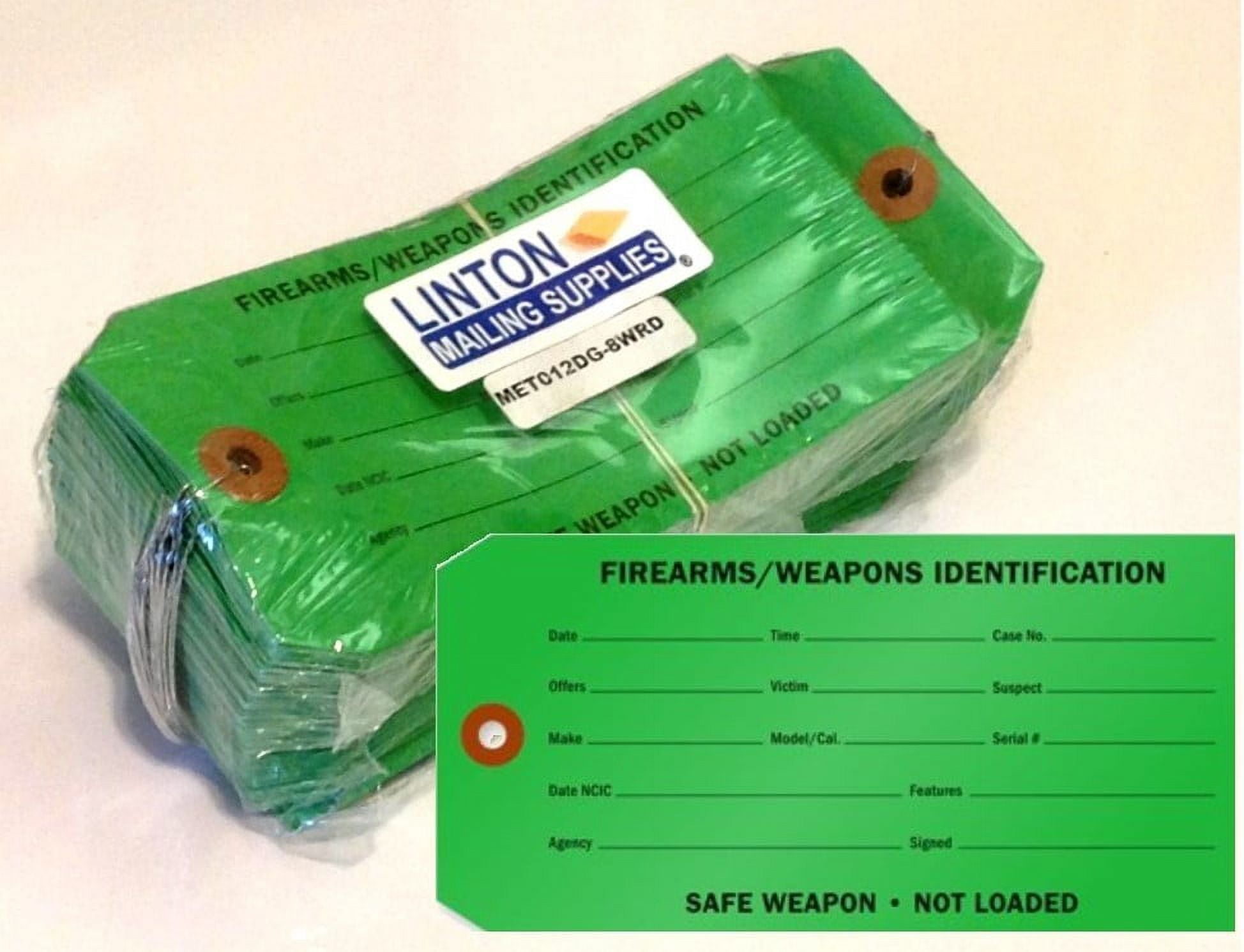 Firearms and Weapons Identification Tag, 25 Tags/Pack, 6.25" x 3.125 ...