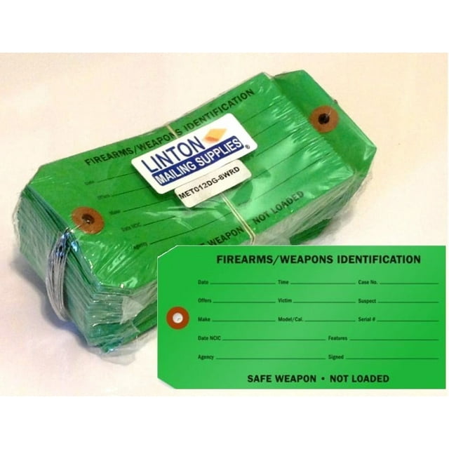 Firearms and Weapons Identification Tag, 25 Tags/Pack, 6.25" x 3.125 ...