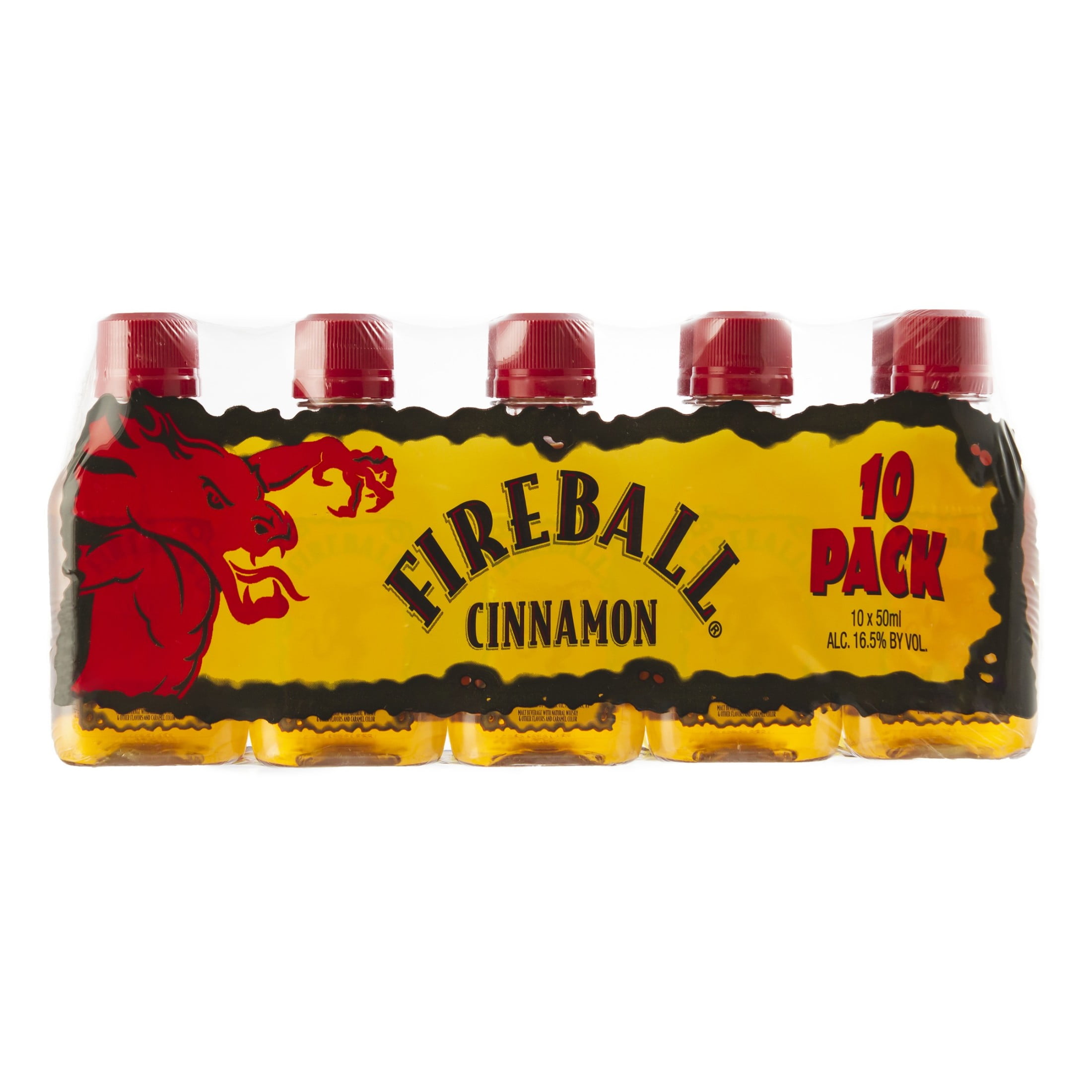 Fireball Cinnamon Malt Beverage, 50ml Bottles, 10 Count, 16.5% Alcohol ...
