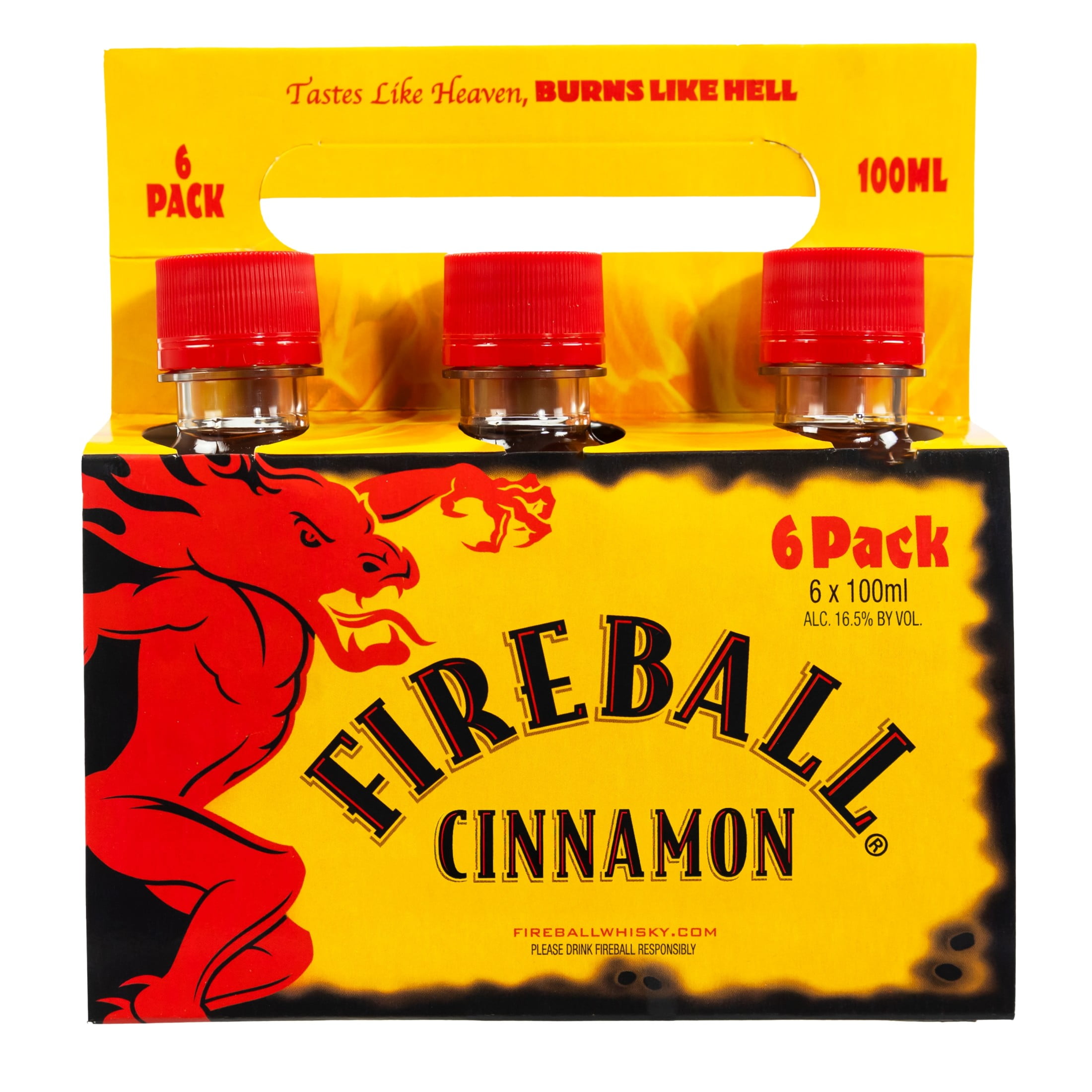 Fireball Cinnamon Malt Beverage, 100ml Plastic Bottles, 6 Count, 16.5% ...
