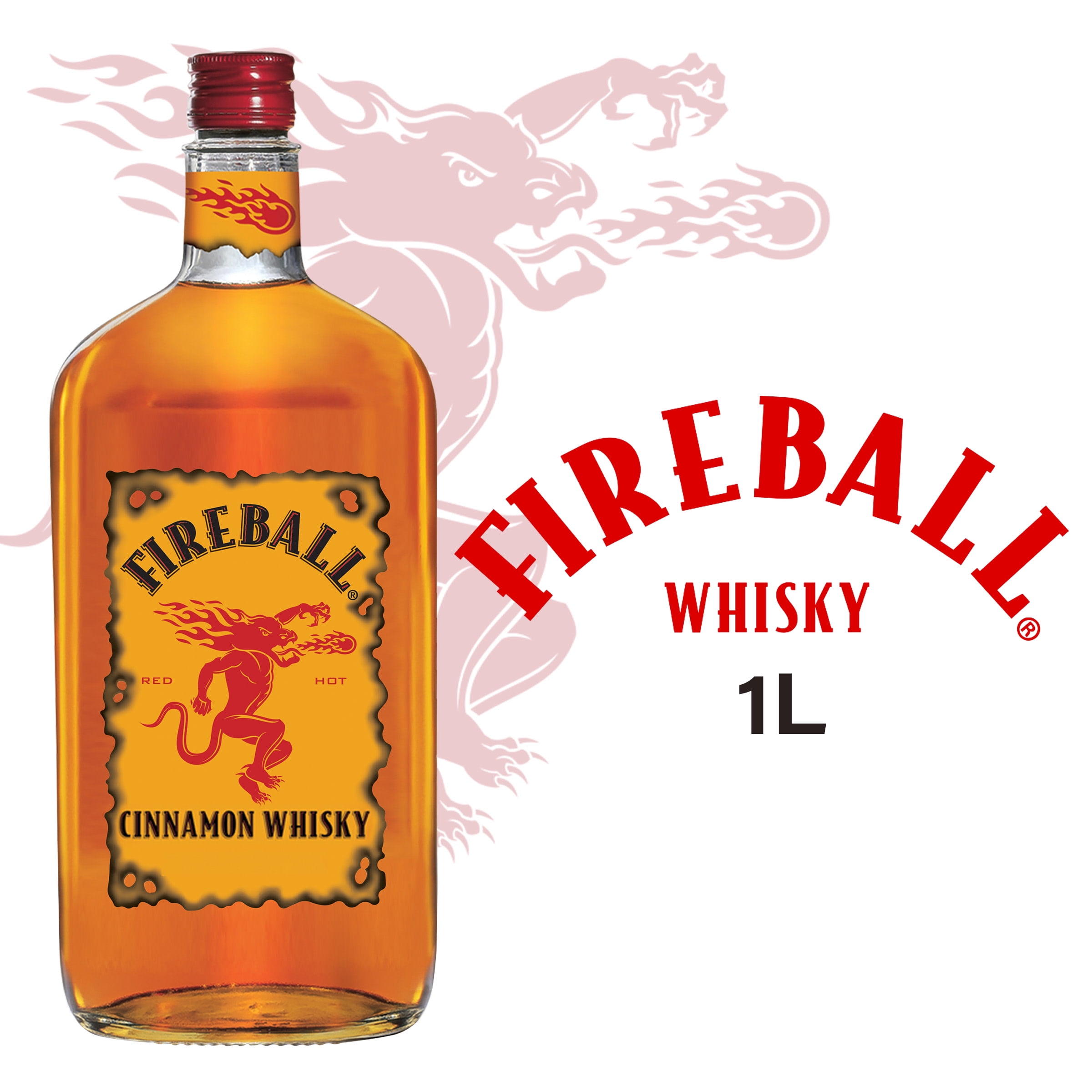 Fireball Cinnamon Whiskey, 1L Plastic Bottle of Whisky, 33% Alcohol ...