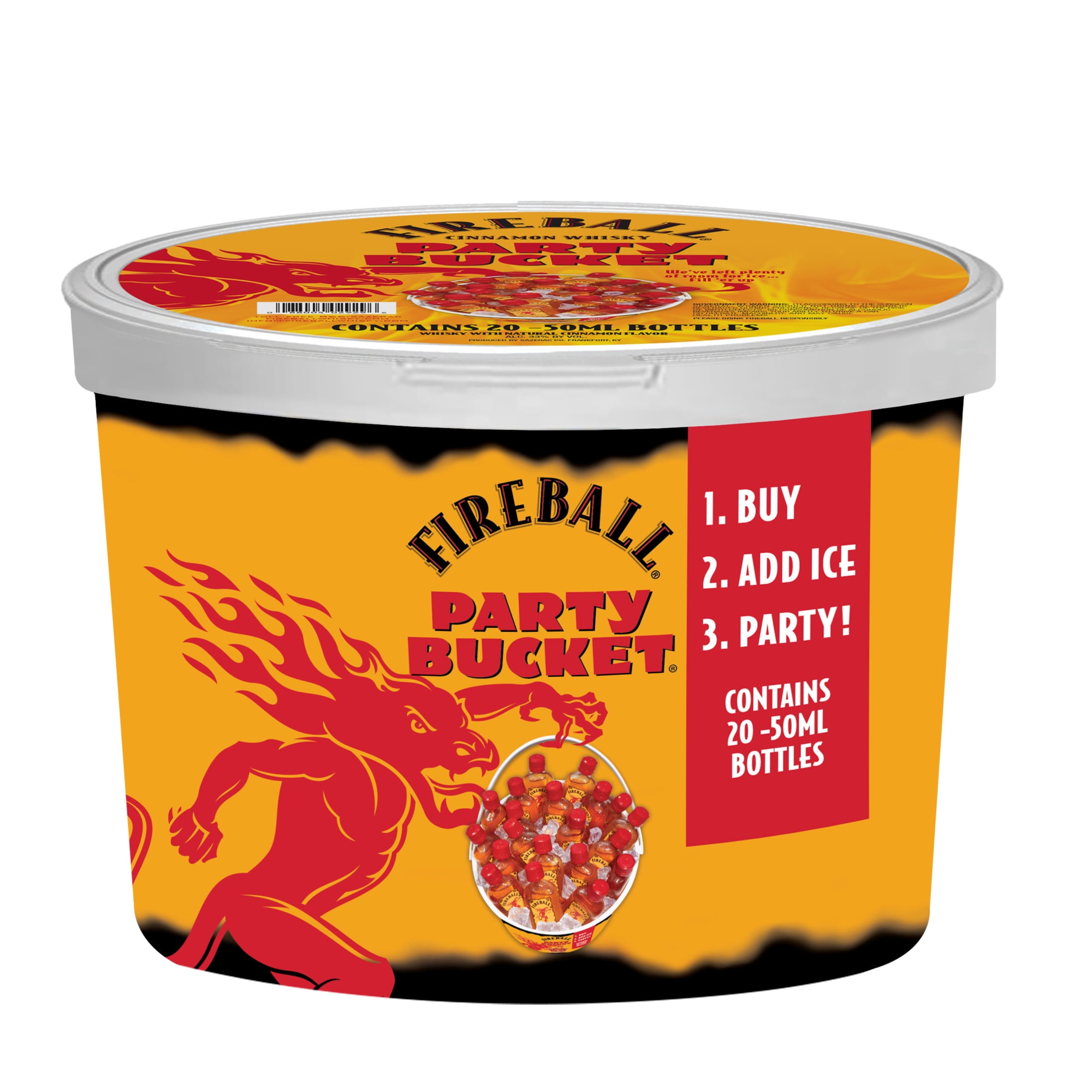 Fireball Cinnamon Whiskey Party Bucket, 50ml Bottles, 20 Count, 33% ...