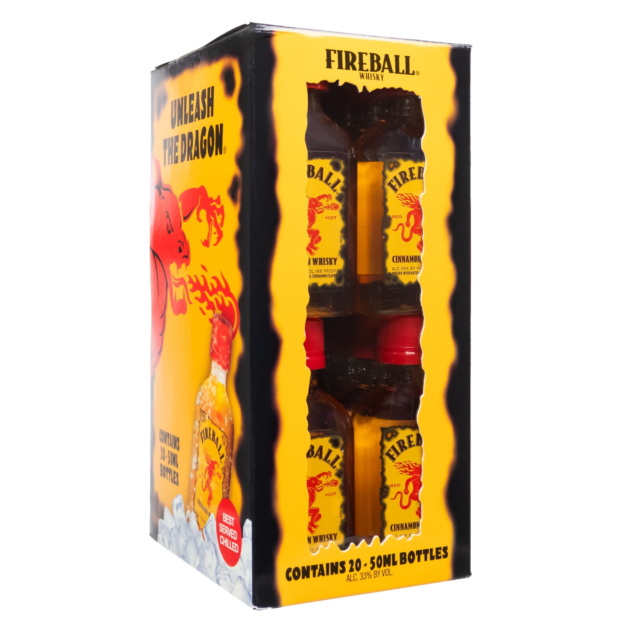 Fireball Cinnamon Whiskey Window Box, 50ml Bottles, 20 Count, 33% ...