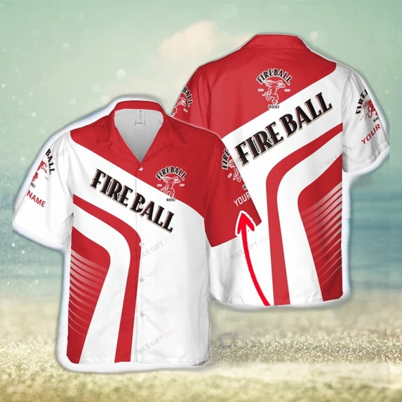 Fireball Cinnamon Whisky Traditional Custom Name Design Hawaiian Shirt ...