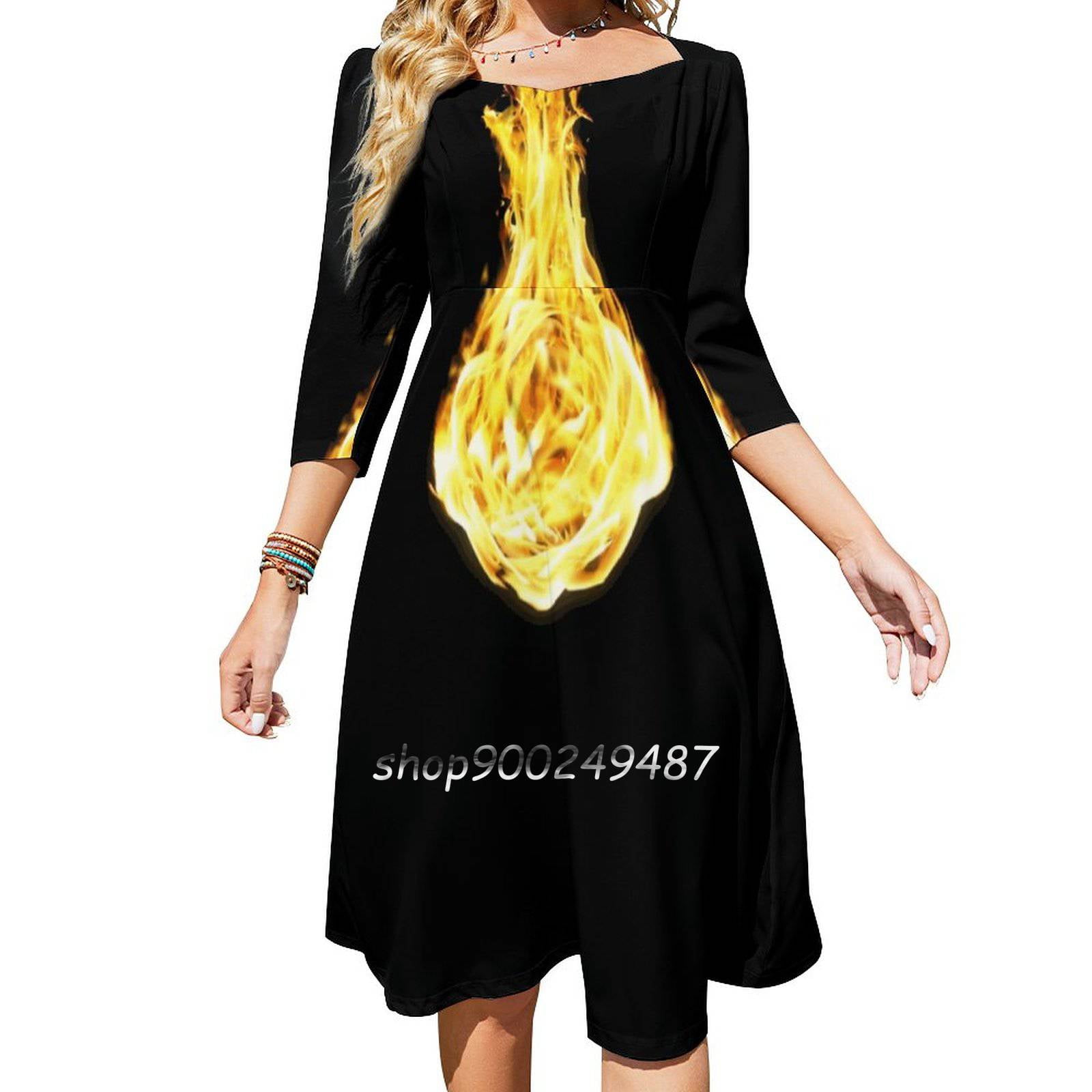 Fireball Square Neck Dress Cute Loose Print Dresses Elegant Beach Party ...