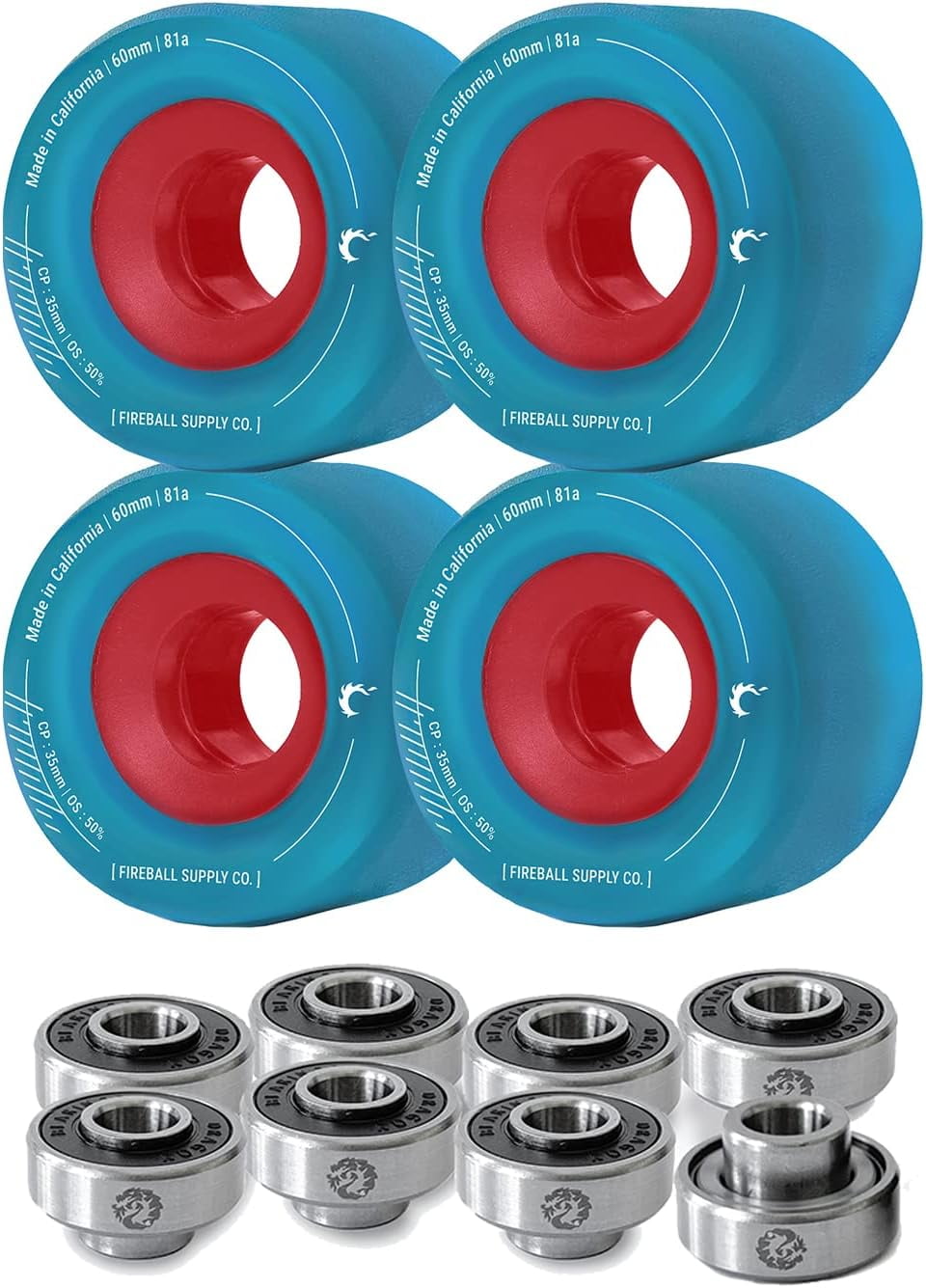 Fireball Tinder Skateboard Wheels and Bearings Set - 60mm 65mm & 70mm ...