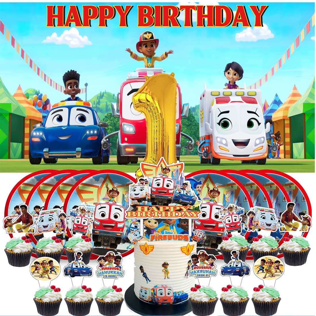 Firebuds Balloons Party Supplies 1st Decor Tableware Birthday Cake ...