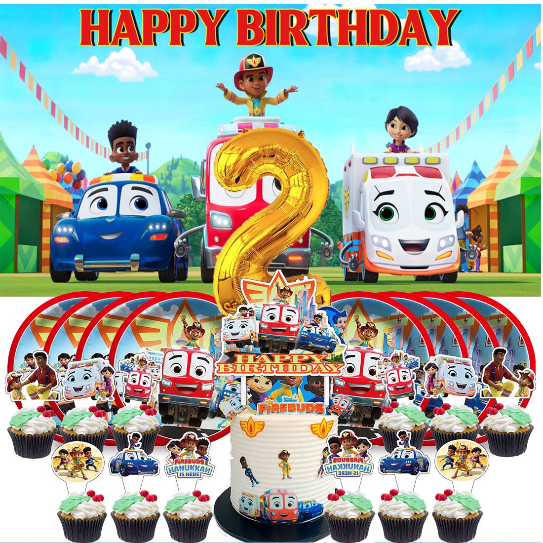 Firebuds Balloons Party Supplies 2nd Decor Tableware Birthday Cake ...