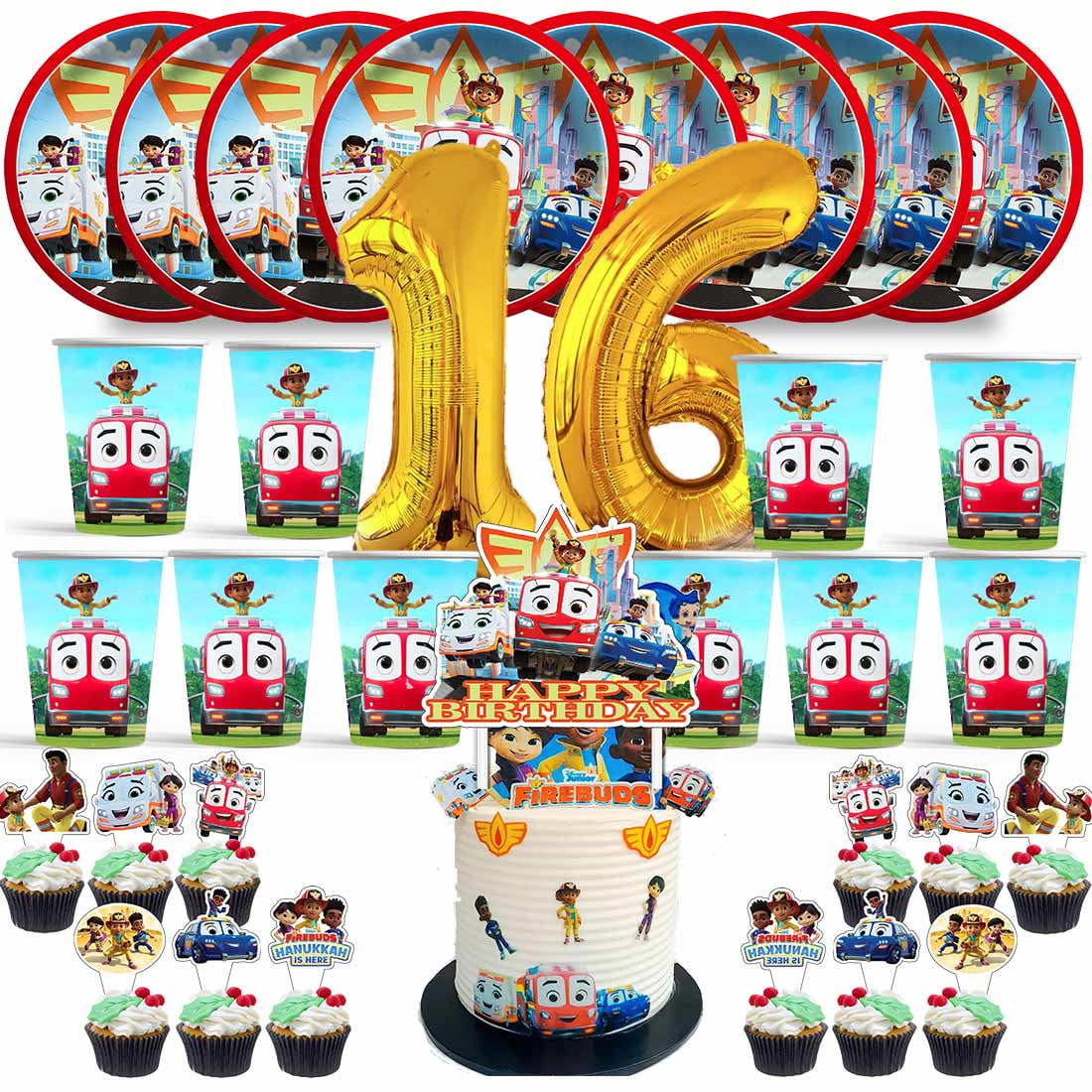 Firebuds Birthday 16th Cups Party Supplies Plates Fans Decorations Cake ...