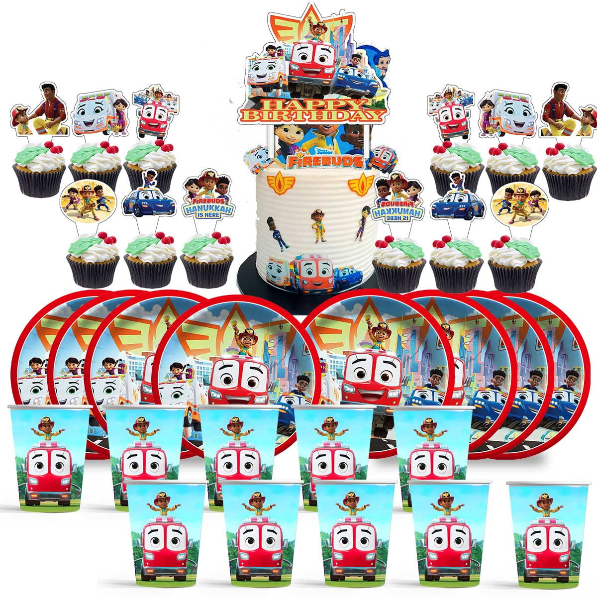 Firebuds Birthday Cups Party Supplies Plates Decorations Cake Topper ...