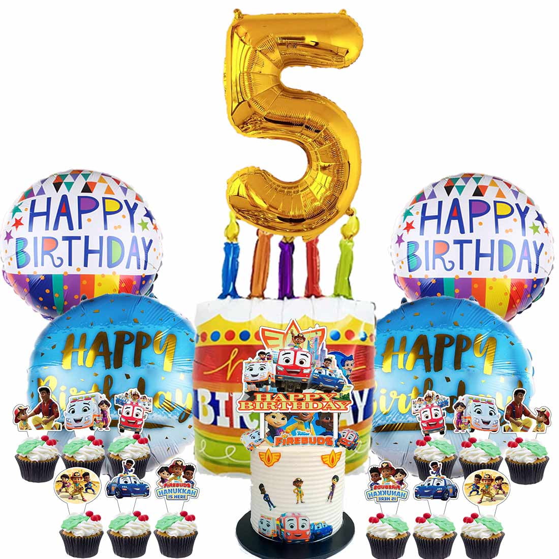 Firebuds Party Supplies 5th Decor Kit Balloons Birthday Cake Topper ...