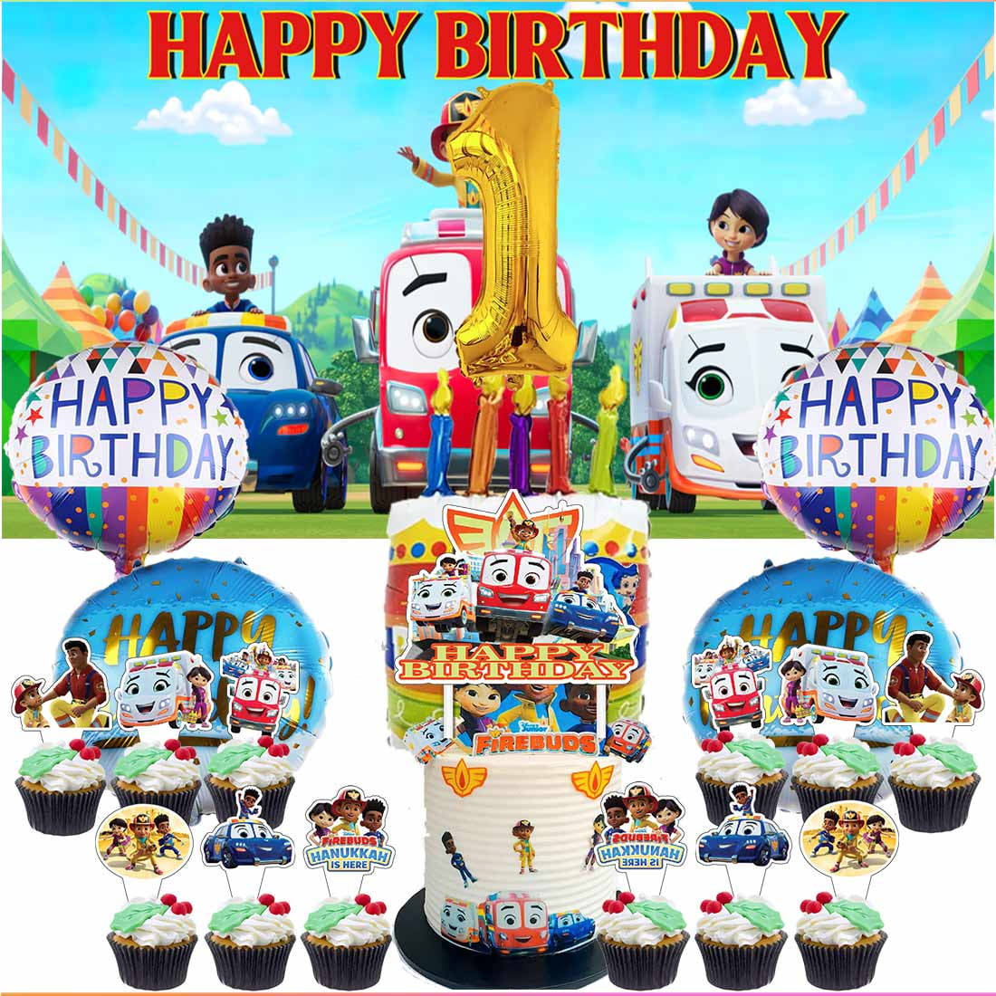 Firebuds Party Supplies Decor 1st Kit Balloons Birthday Cake Topper ...