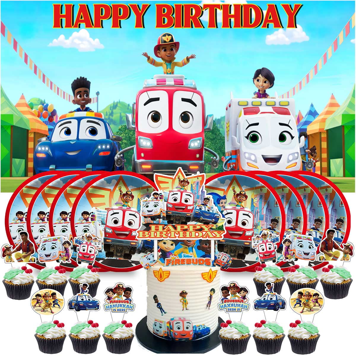 Firebuds Party Supplies Decor Decorations Plates Background Cake Topper ...