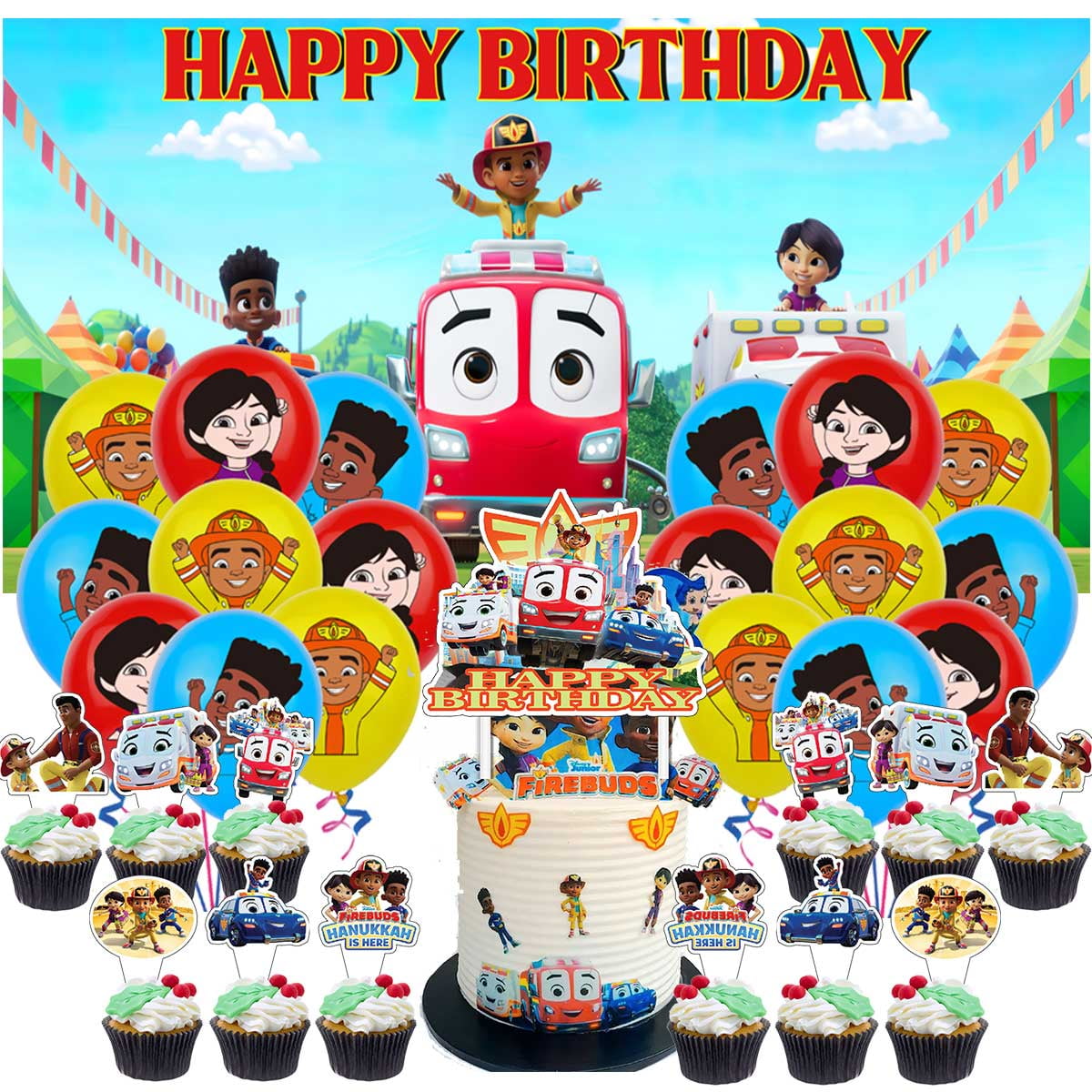 Firebuds Set Party Supplies Decoration Birthday Decor Banner Backdrop ...