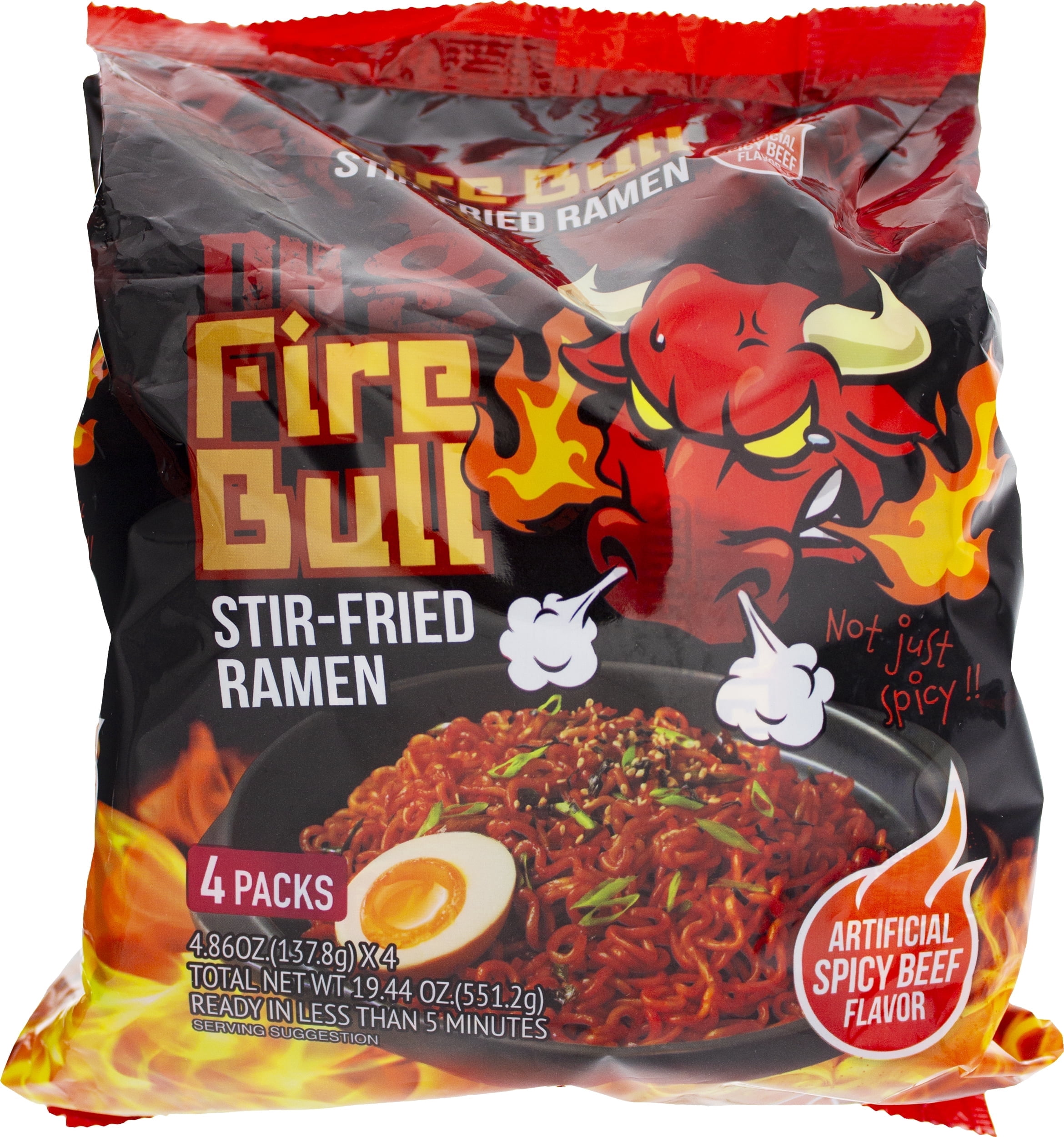 Firebull Spicy Beef Ramen Noodles, 4-Pack, 4.86 Oz, 8 Bags - Walmart.com