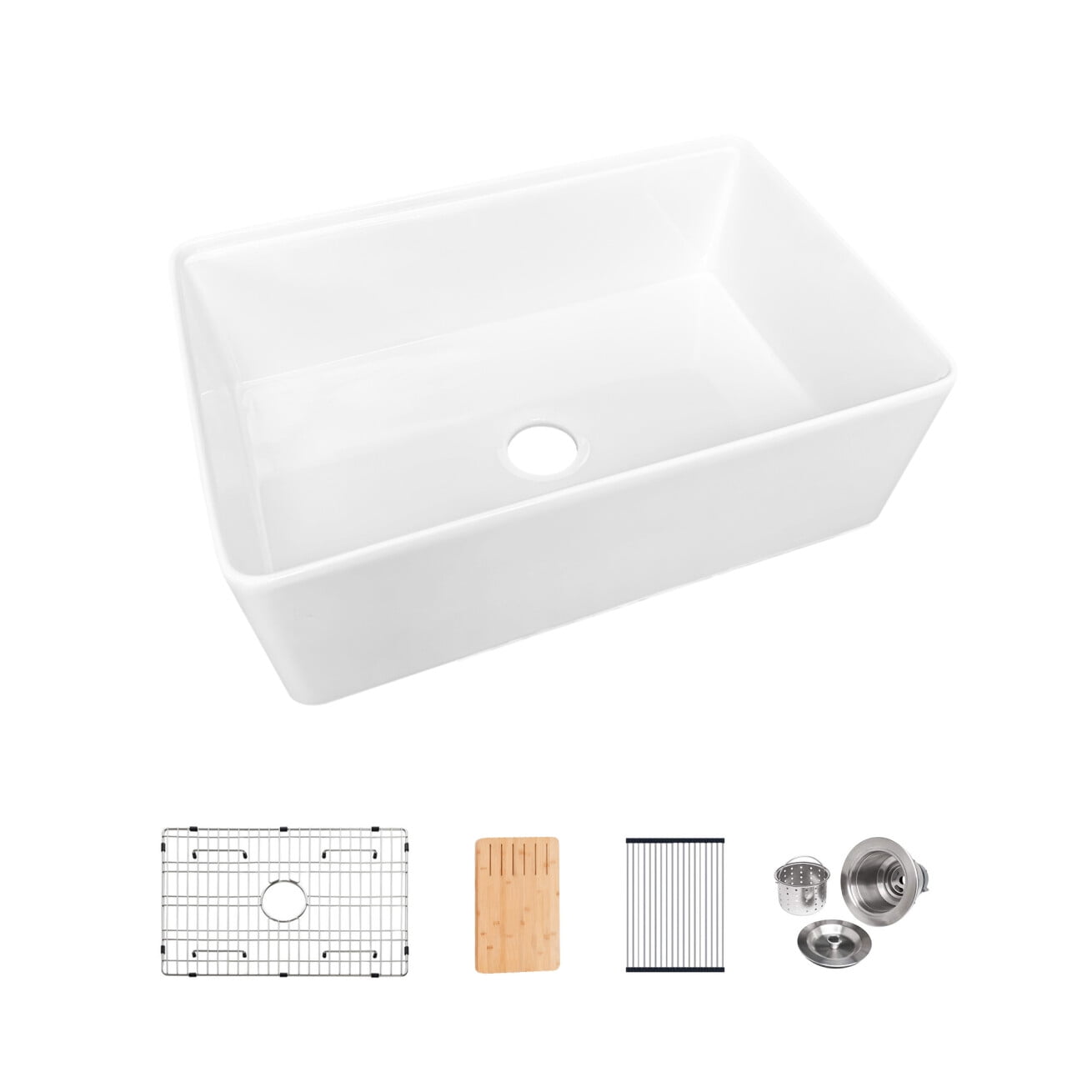Fireclay Farmhouse Kitchen Sink 30 Inch Single Basin Workstation With ...