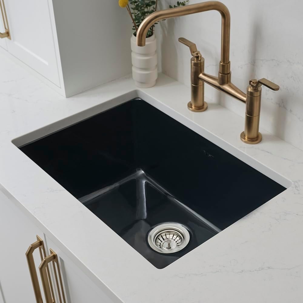 Fireclay Kitchen Sink, Made in Italy, Deep Single Bowl with Dual-Mount ...