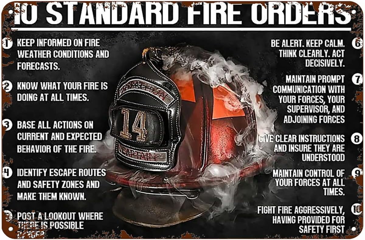 Firefighter 10 Standard Fire Orders Horizontal Poster Vintage Metal Tin ...