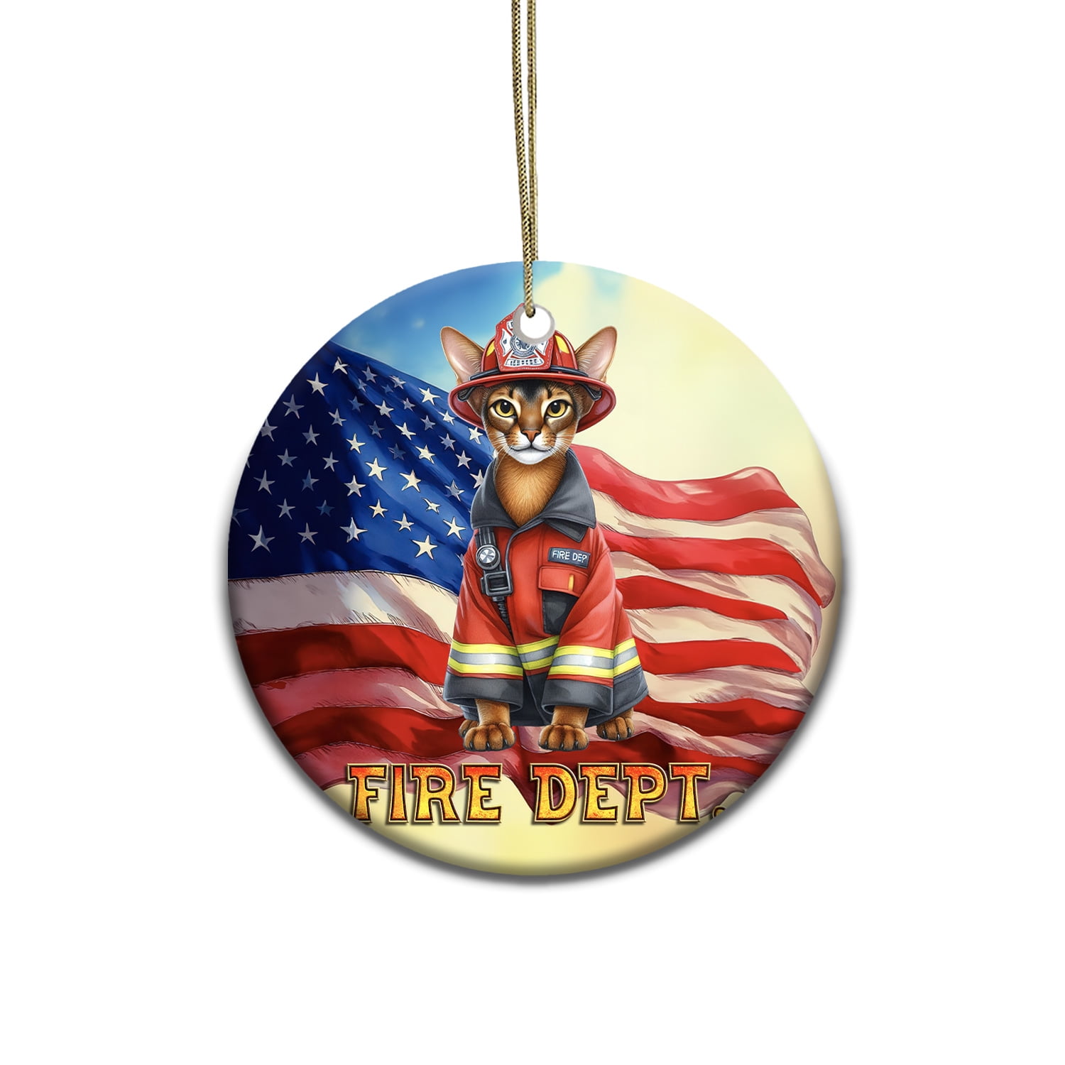 Firefighter Abyssinian Hero Rescue Fire Dept Fireman USA Flag Ceramic ...
