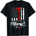 Firefighter American Fire Truck red Axe Fireman US flag T-Shirt ...