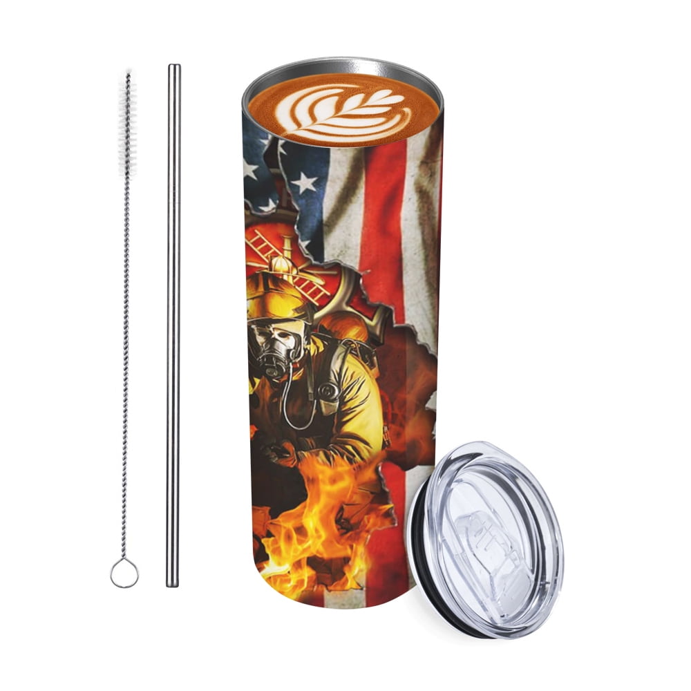 Firefighter American Flag Us 20oz Coffee Mug Cup,Stainless Steel ...