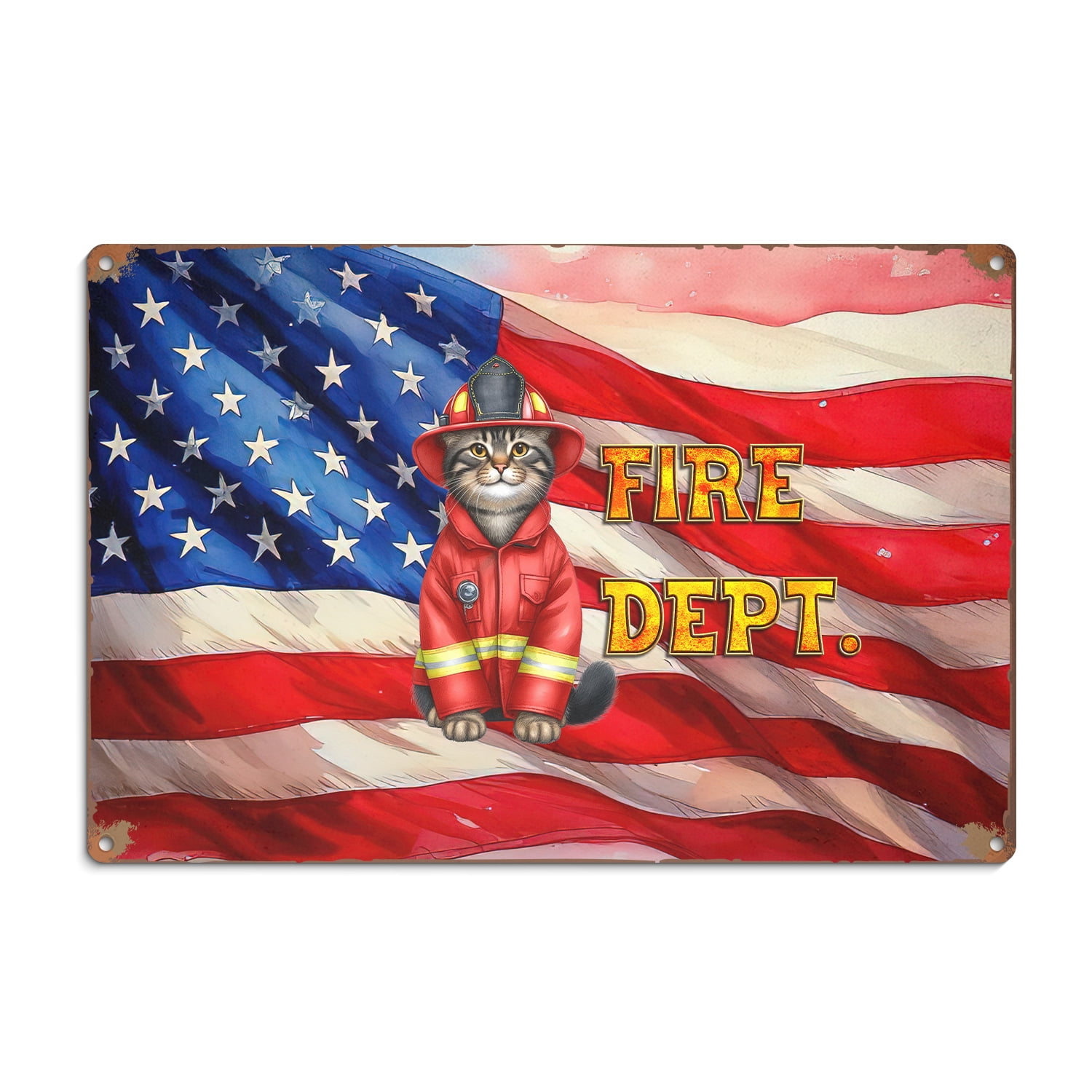 Firefighter American Shorthair Hero Rescue Fire Dept Fireman USA Flag ...