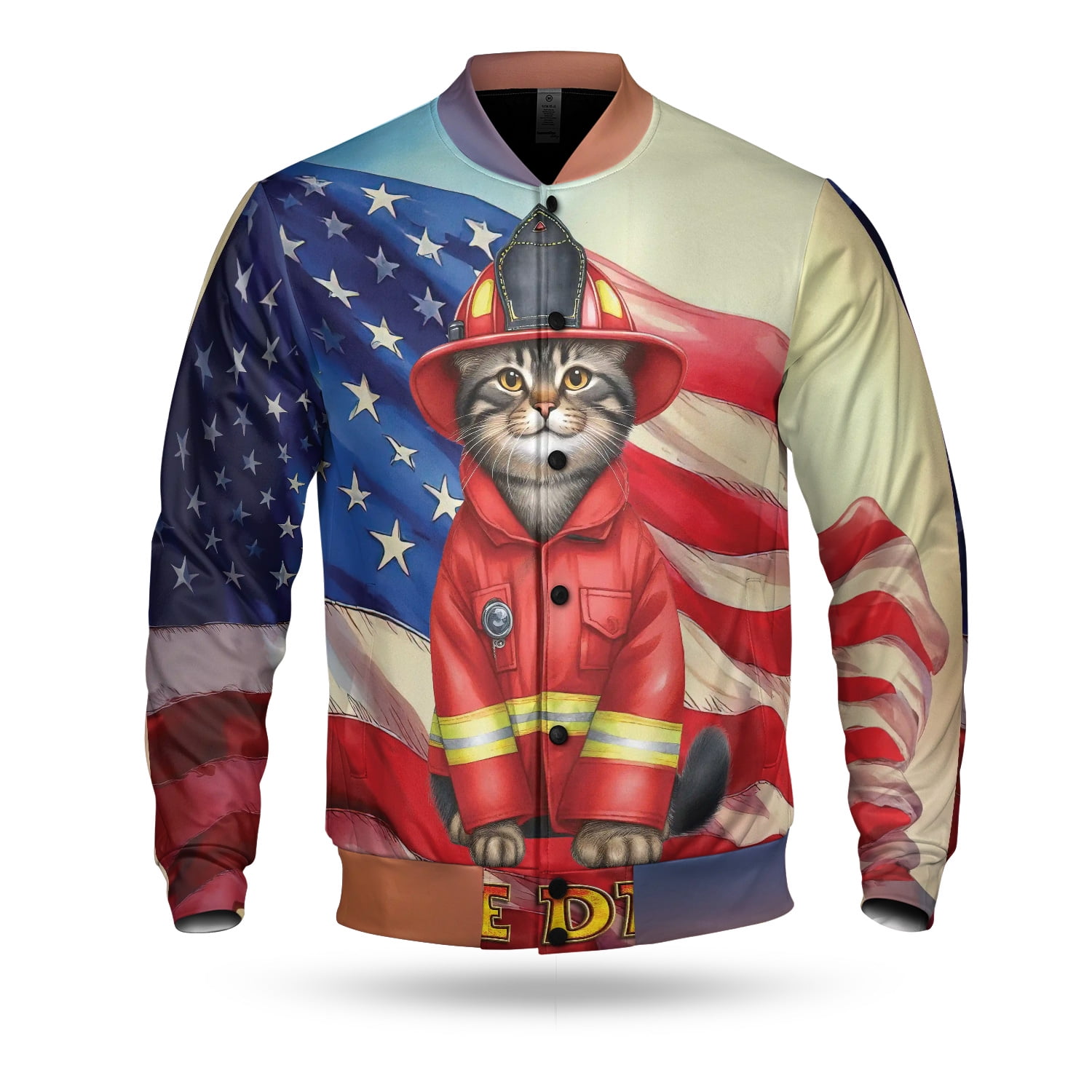 Firefighter American Shorthair Hero Rescue Fire Dept Fireman USA Flag ...