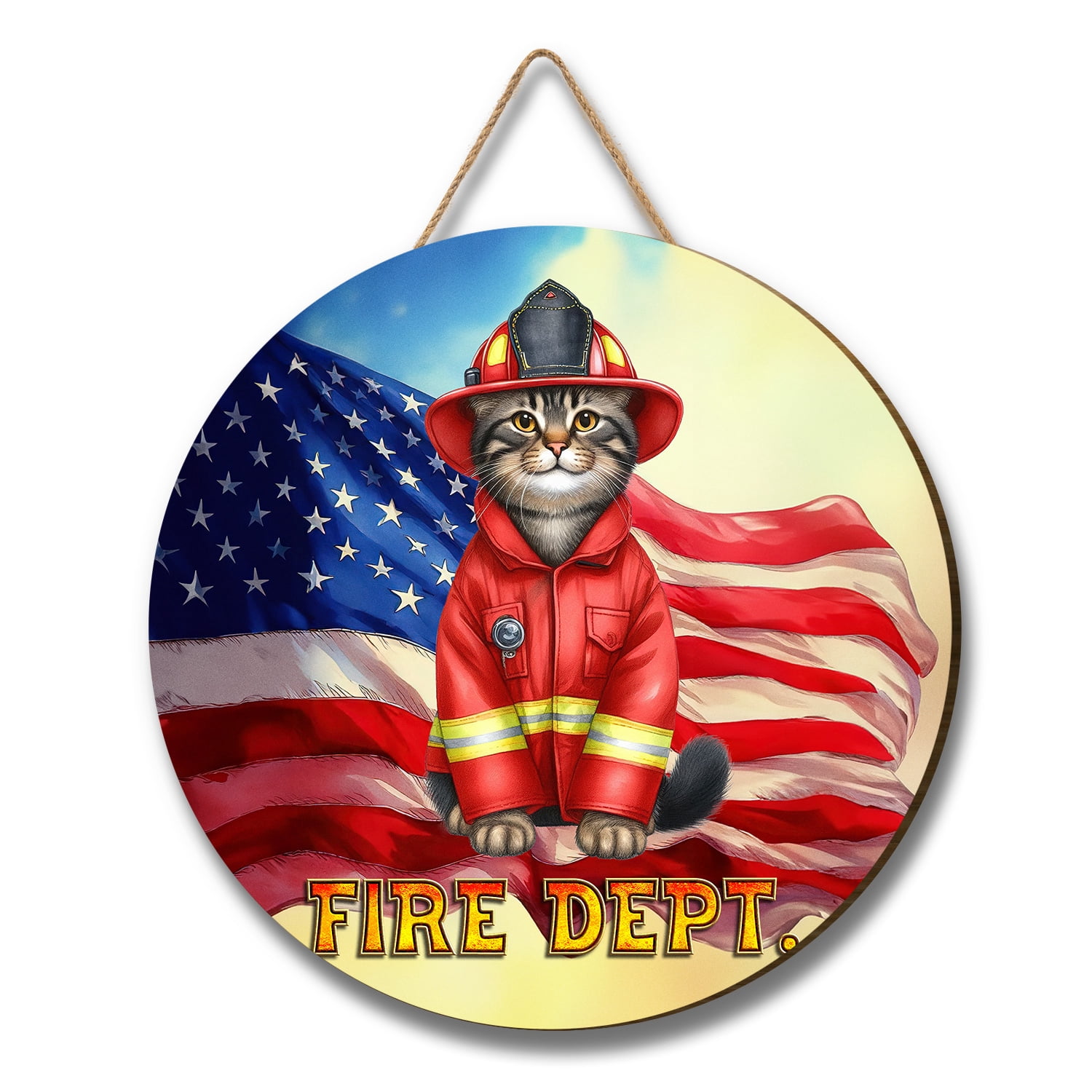 Firefighter American Shorthair Hero Rescue Fire Dept Fireman USA Flag ...
