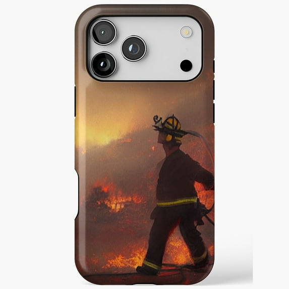 Firefighter At A Fire Action Scene Art iPhone Case 17 to 11 Pro Max ...