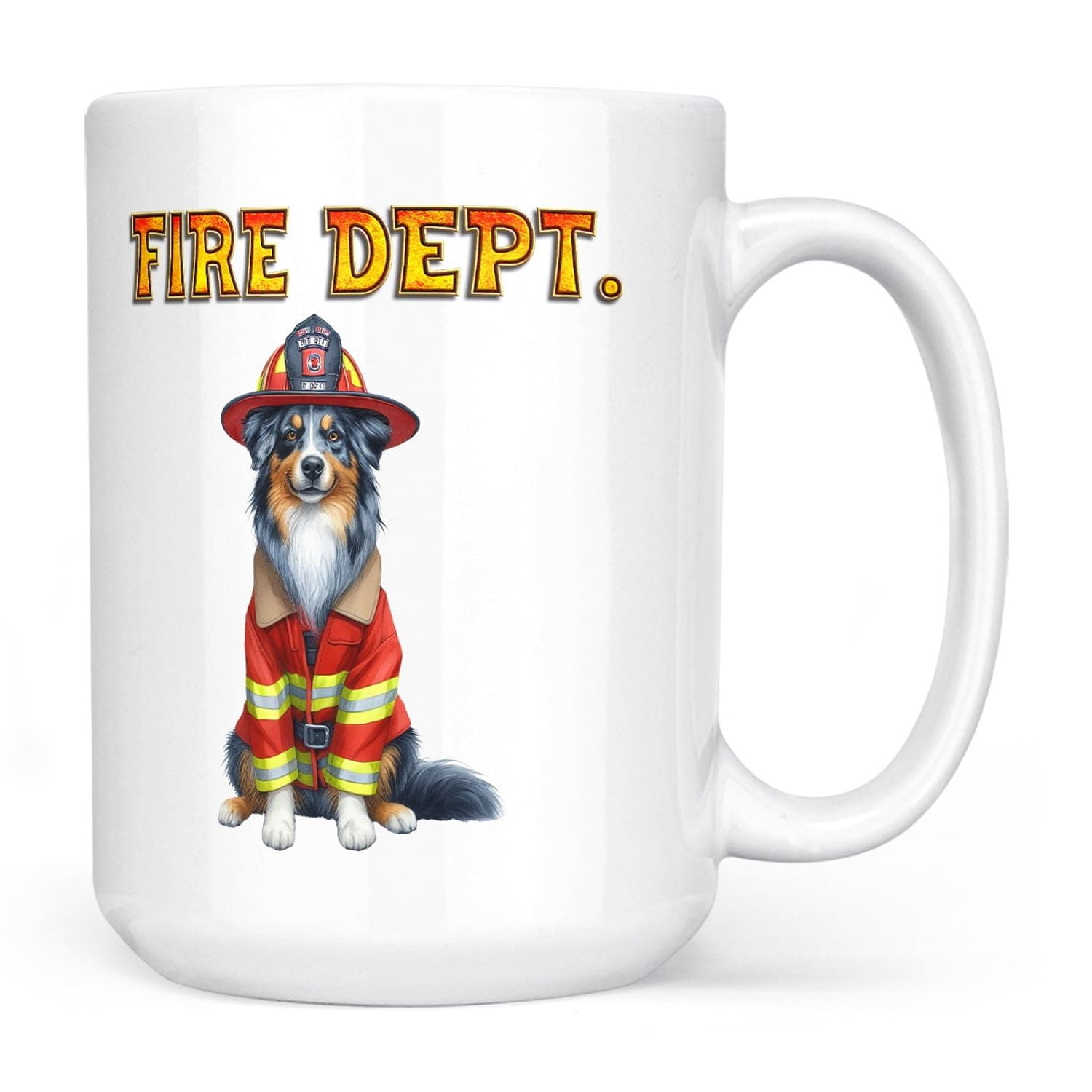 Firefighter Australian Shepherd Hero Rescue Fire Dept Fireman USA Flag ...