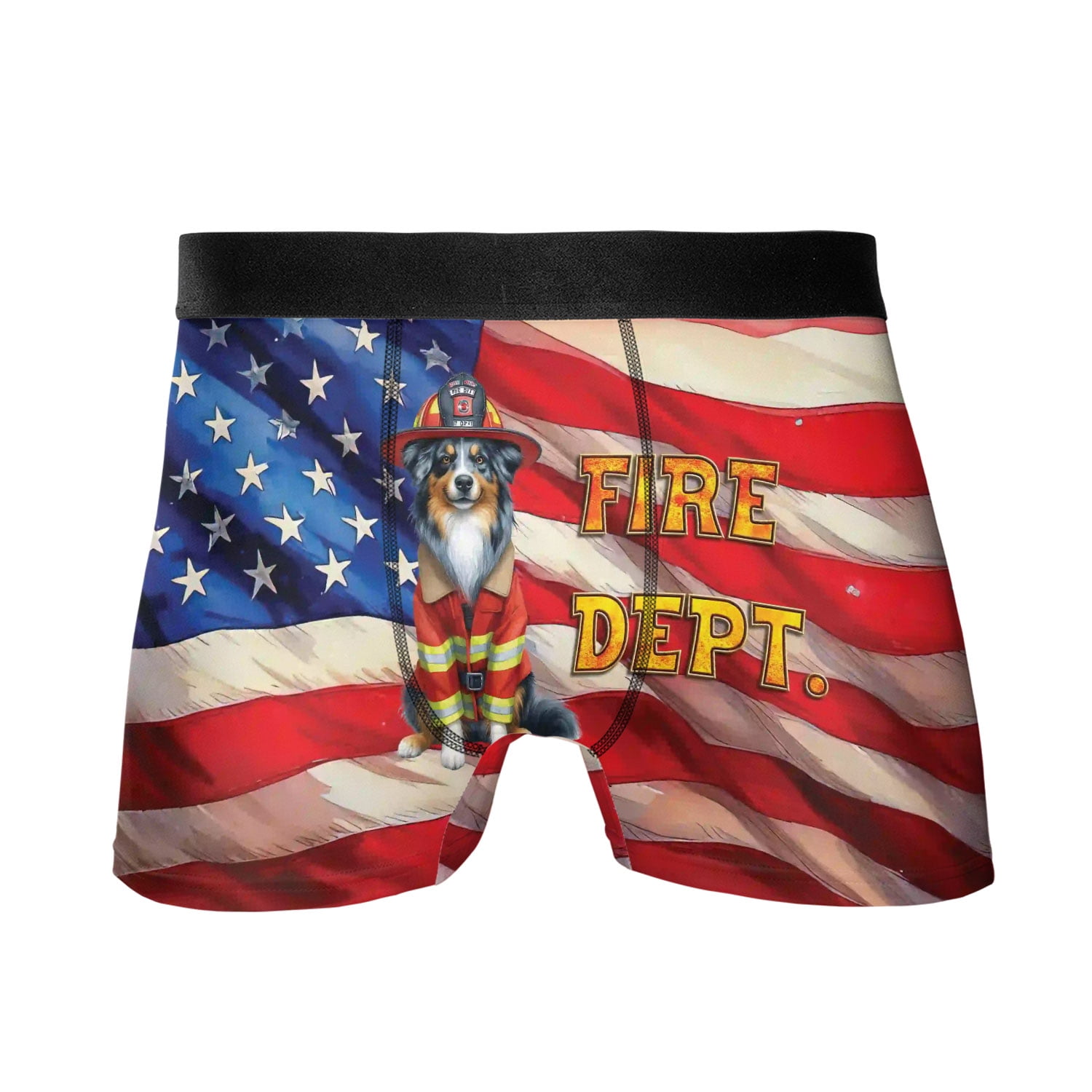 Firefighter Australian Shepherd Hero Rescue Fire Dept Fireman USA Flag ...