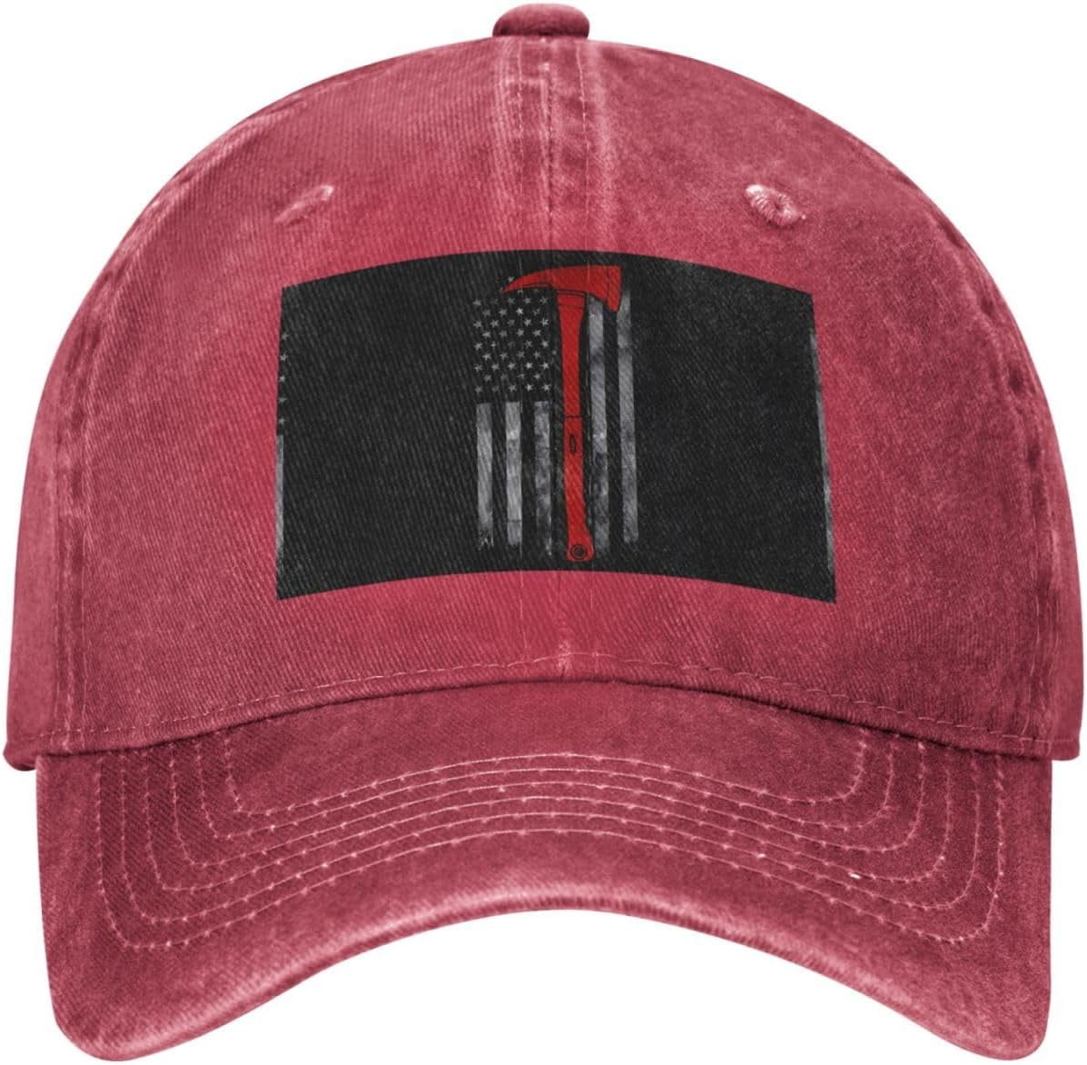 Firefighter Axe Red Line Flag Trucker Hat, Adjustable Metal Snapback ...